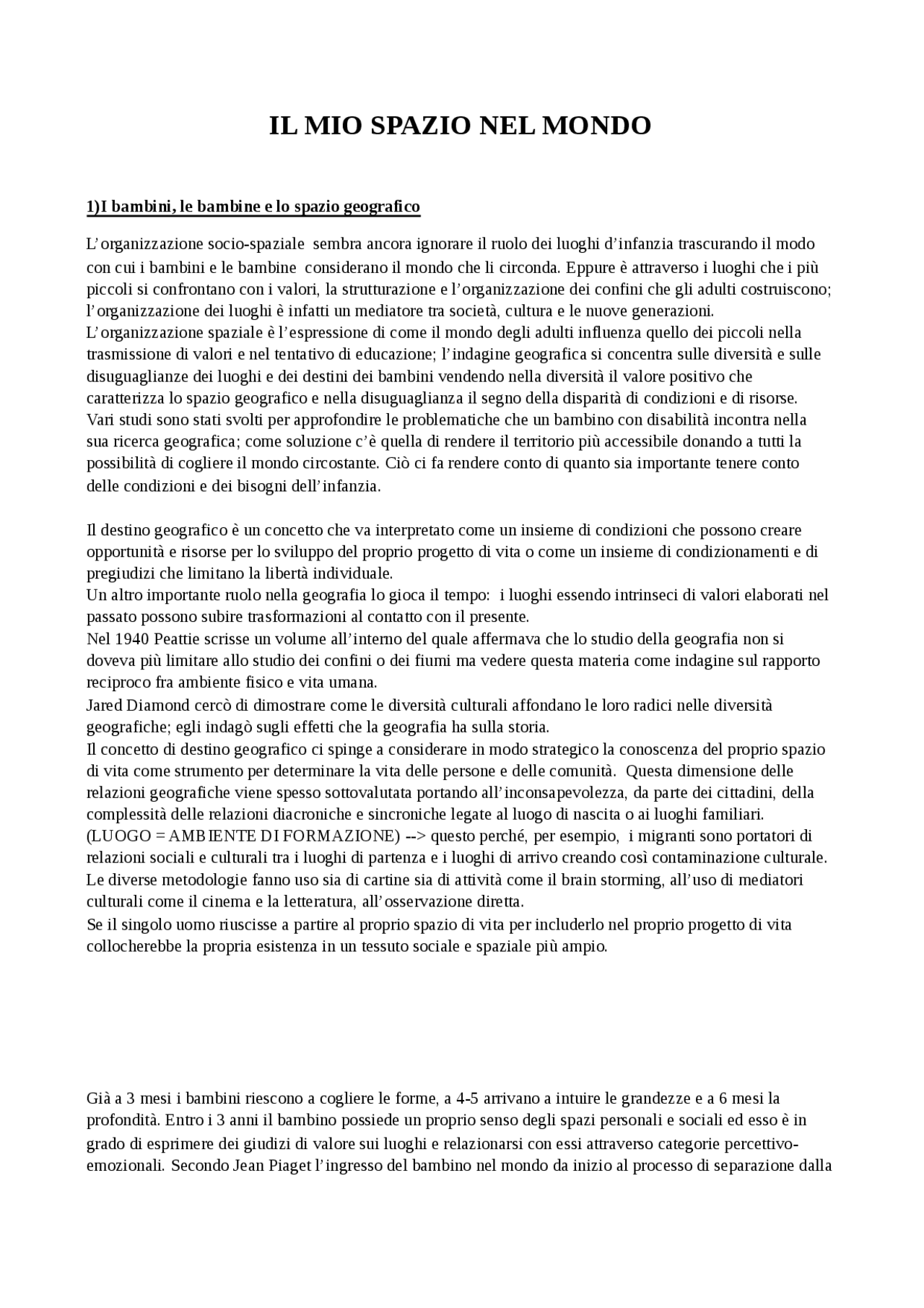 Il mio spazio nel mondo - Docsity