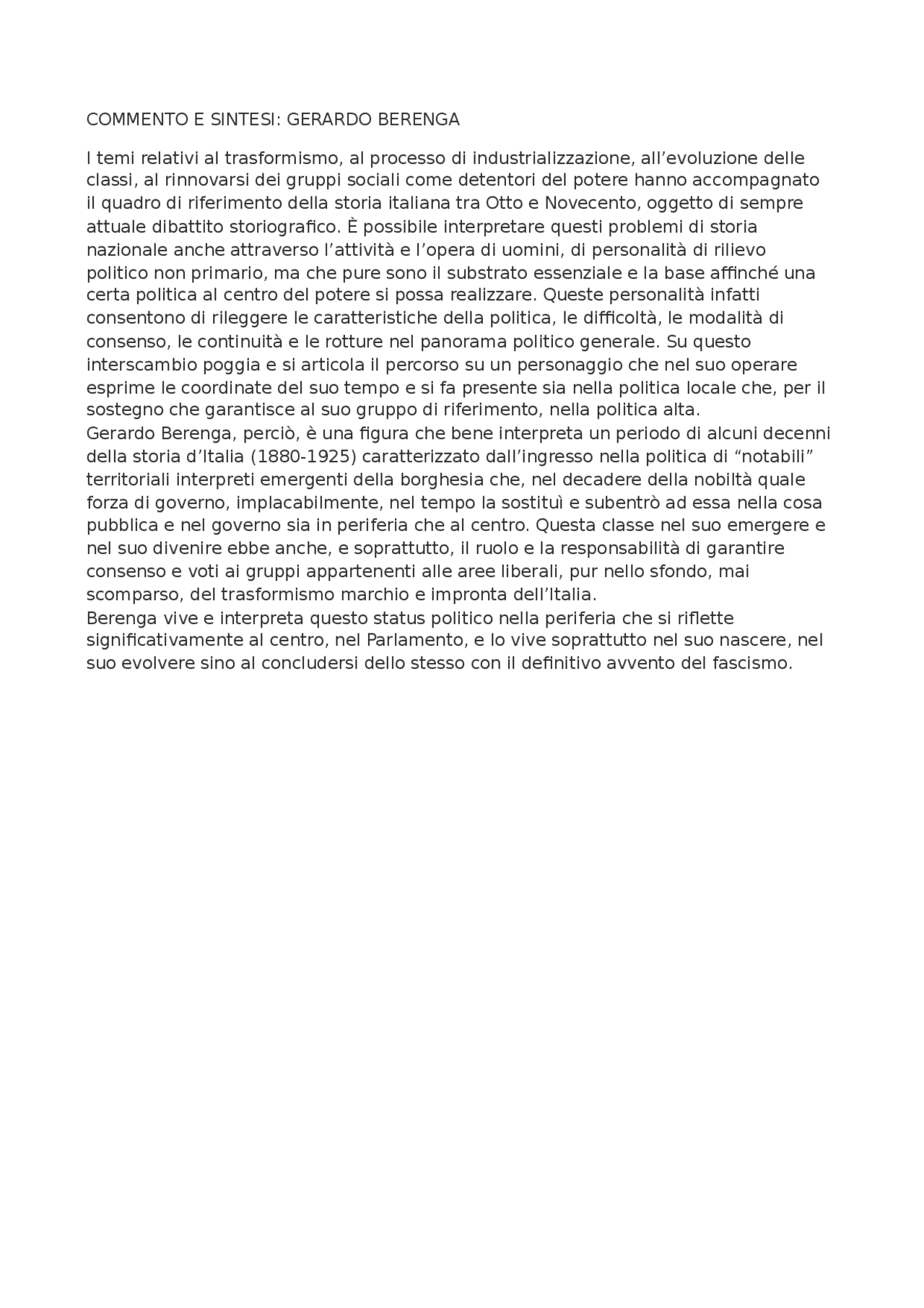 Commento e Sintesi: Gerardo Berenga- Un notabile meridionale nell ...