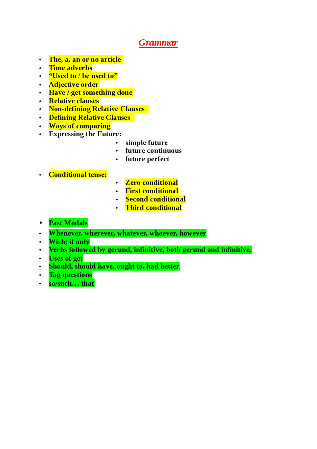 Grammar rules | Study notes English | Docsity