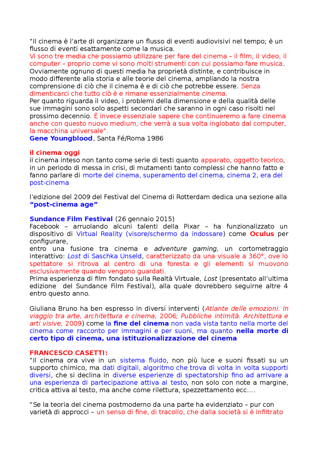 Il post cinema - Docsity