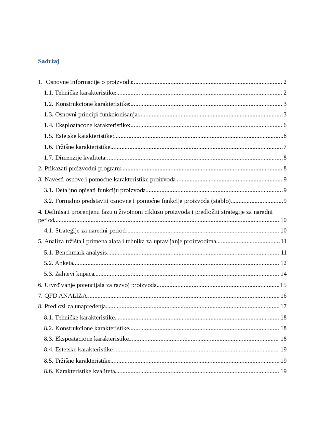 Fen razvoj proizvoda | Esej' predlog Organizacija proizvodnje - Docsity