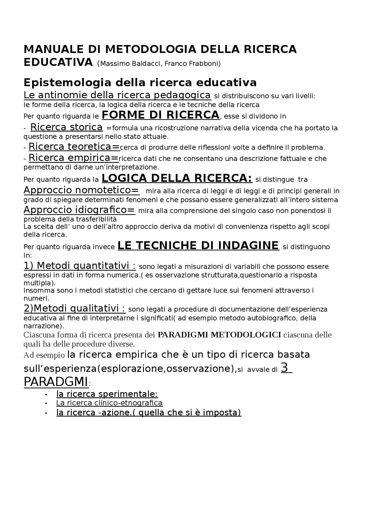 Manuale Di Pedagogia Generale Baldacci Docsity