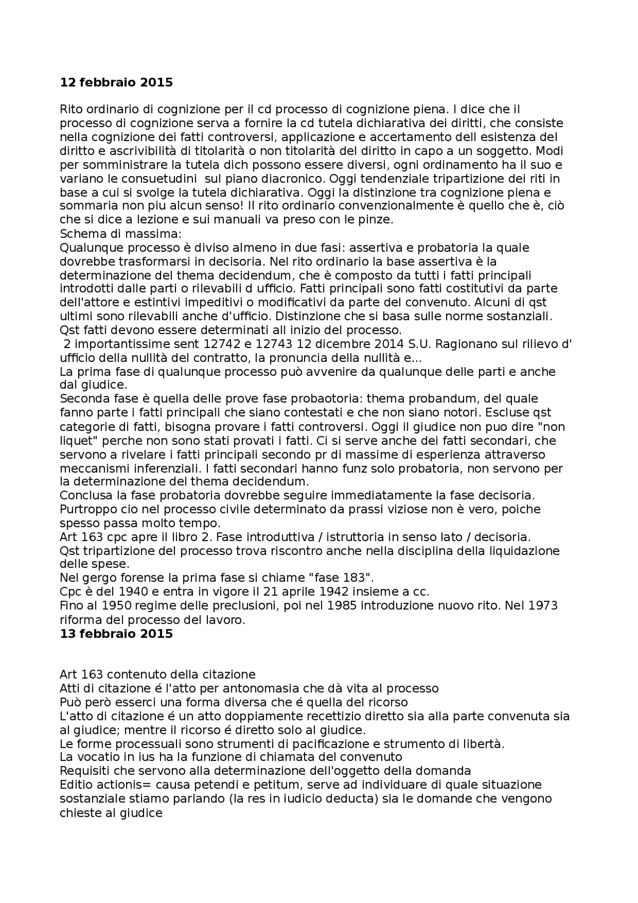 Diritto Processuale Civile Appunti Secondo Semestre 2015 Docsity