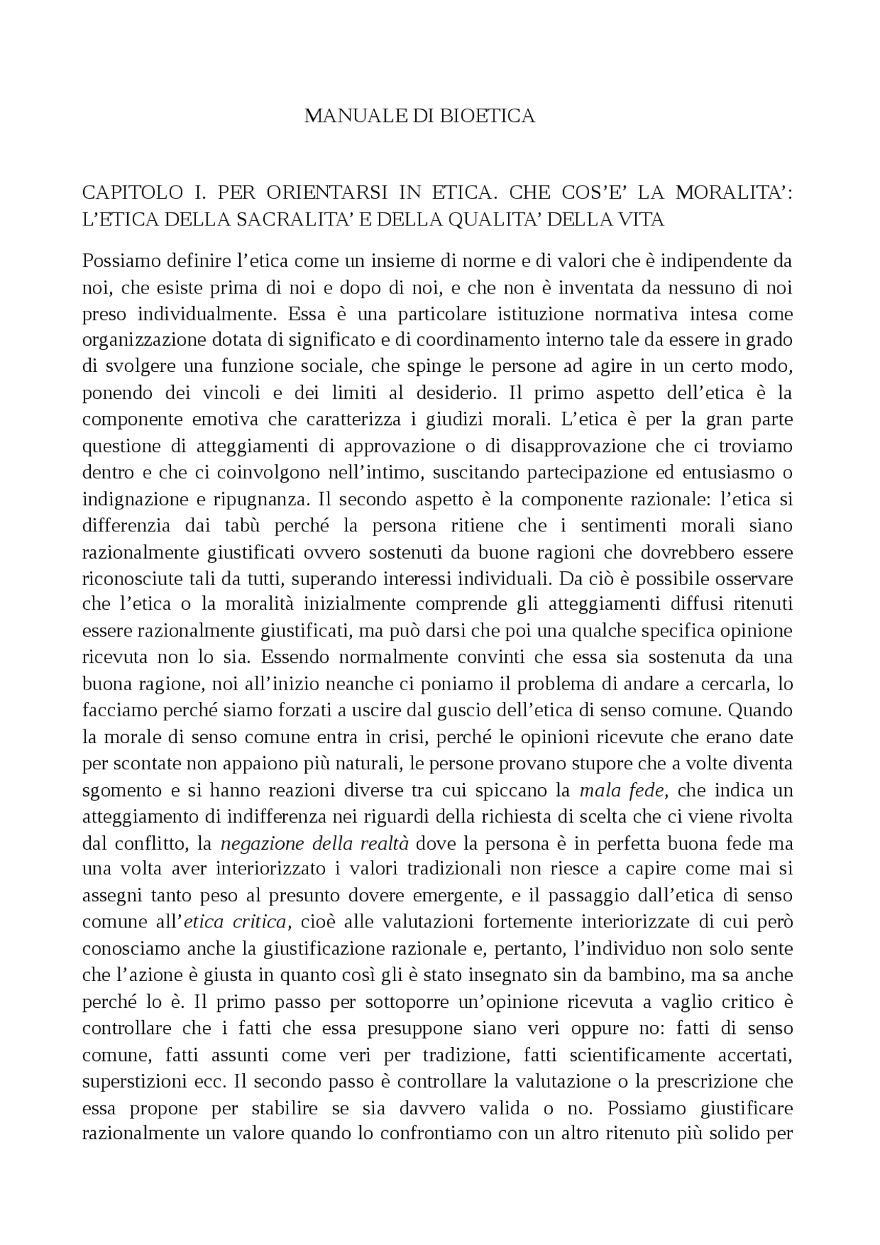 Manuale Di Bioetica Docsity