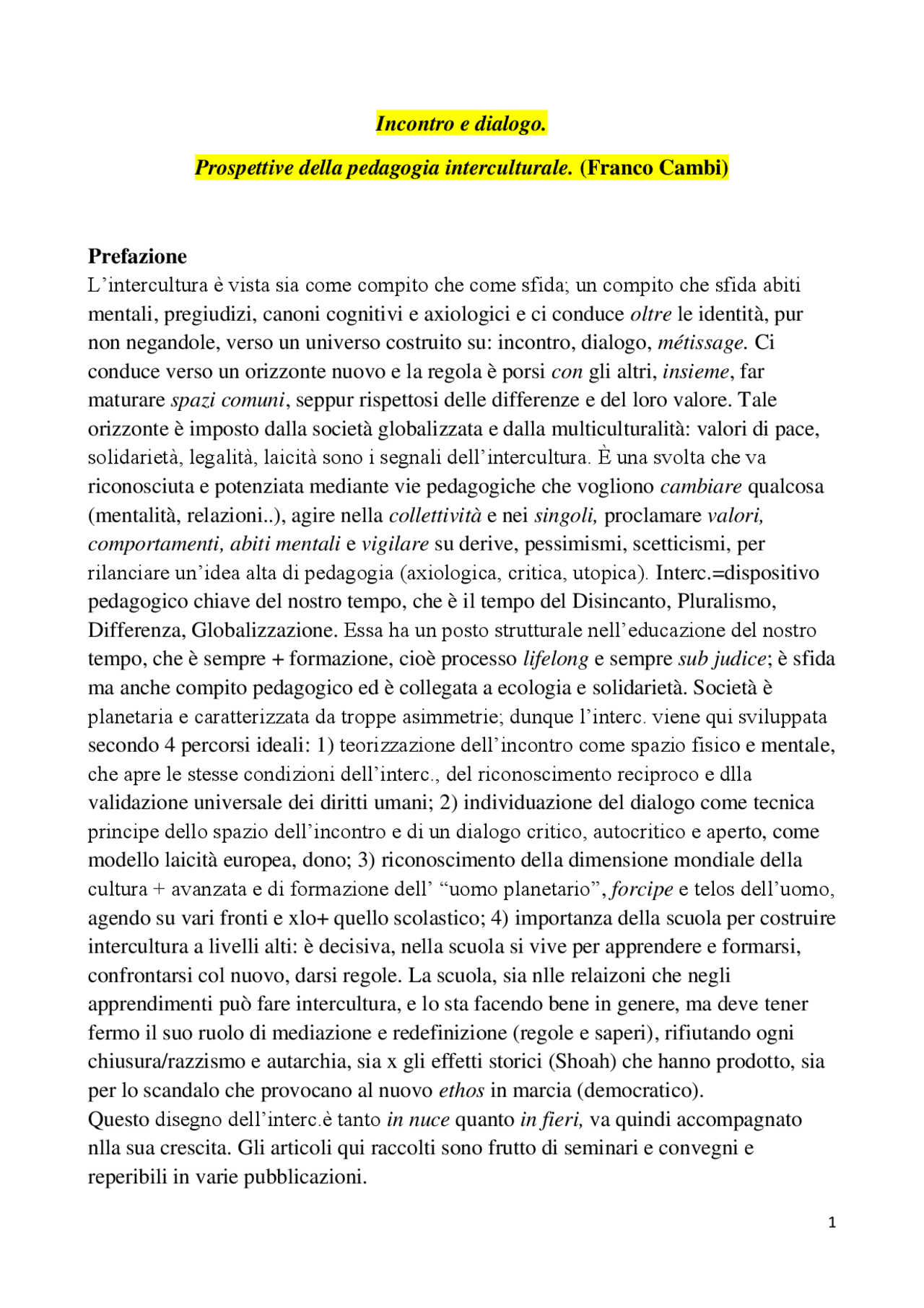 Incontro E Dialogo Docsity