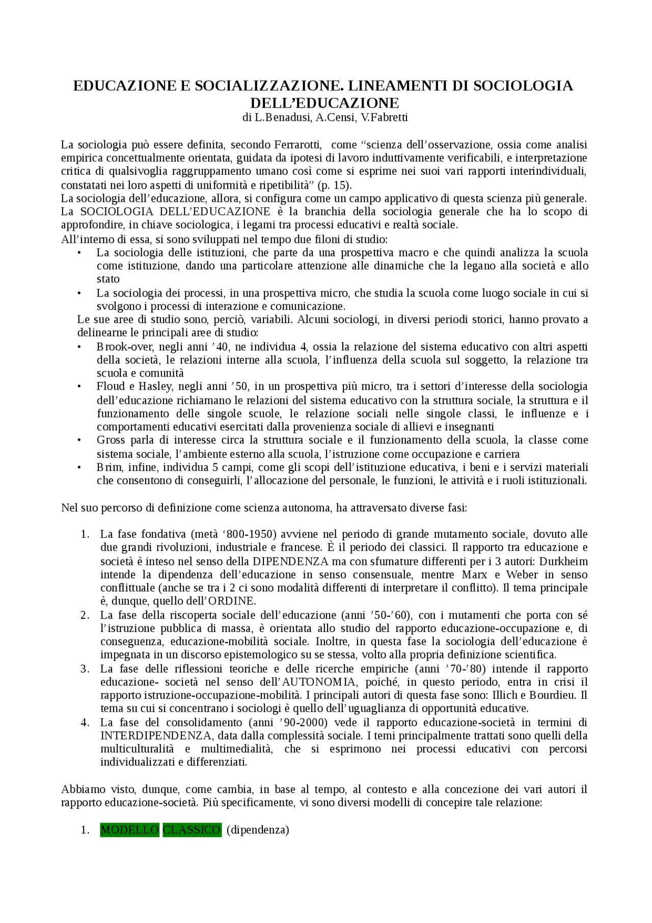 Educazione E Socializzazione Docsity