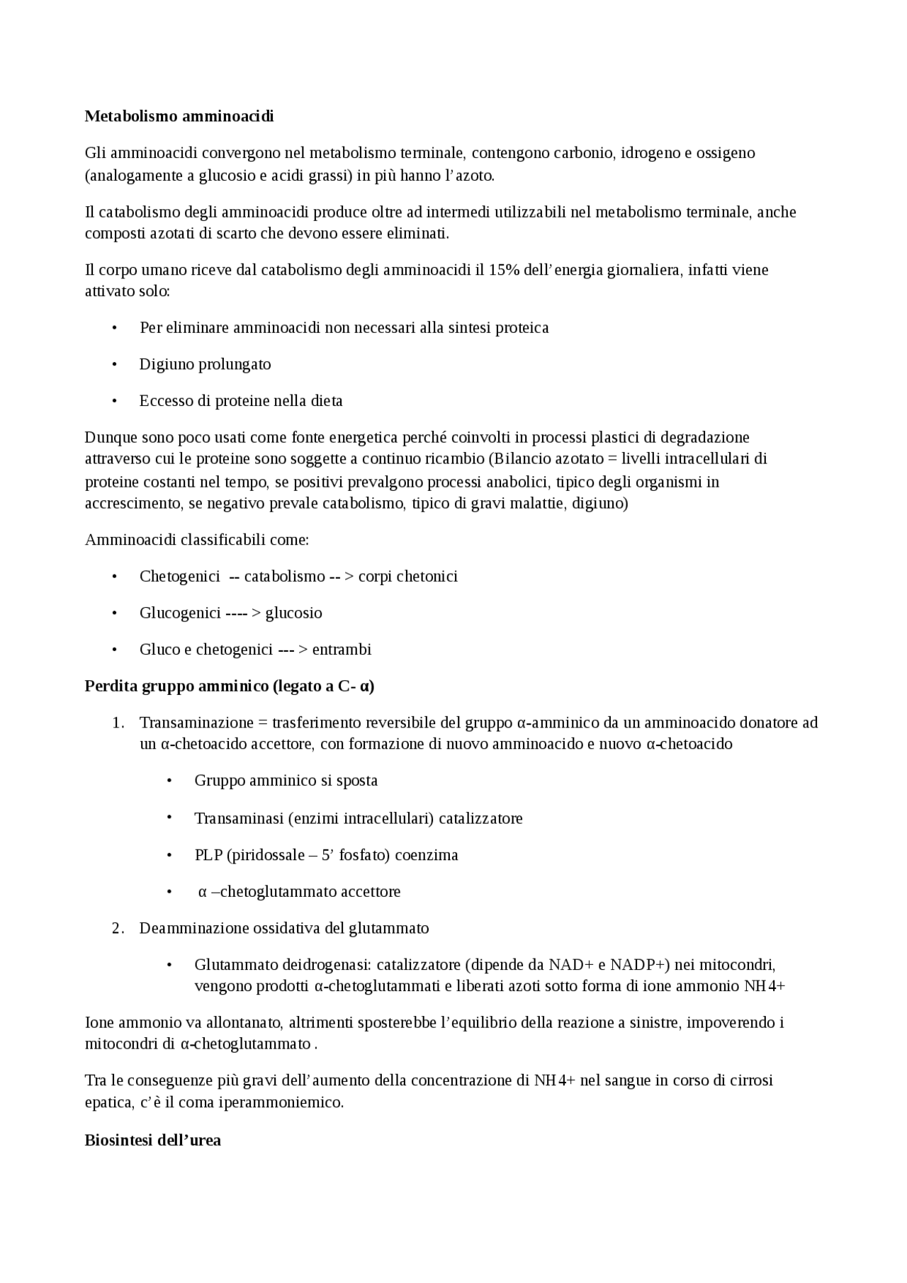 Metabolismo Amminoacidi Docsity