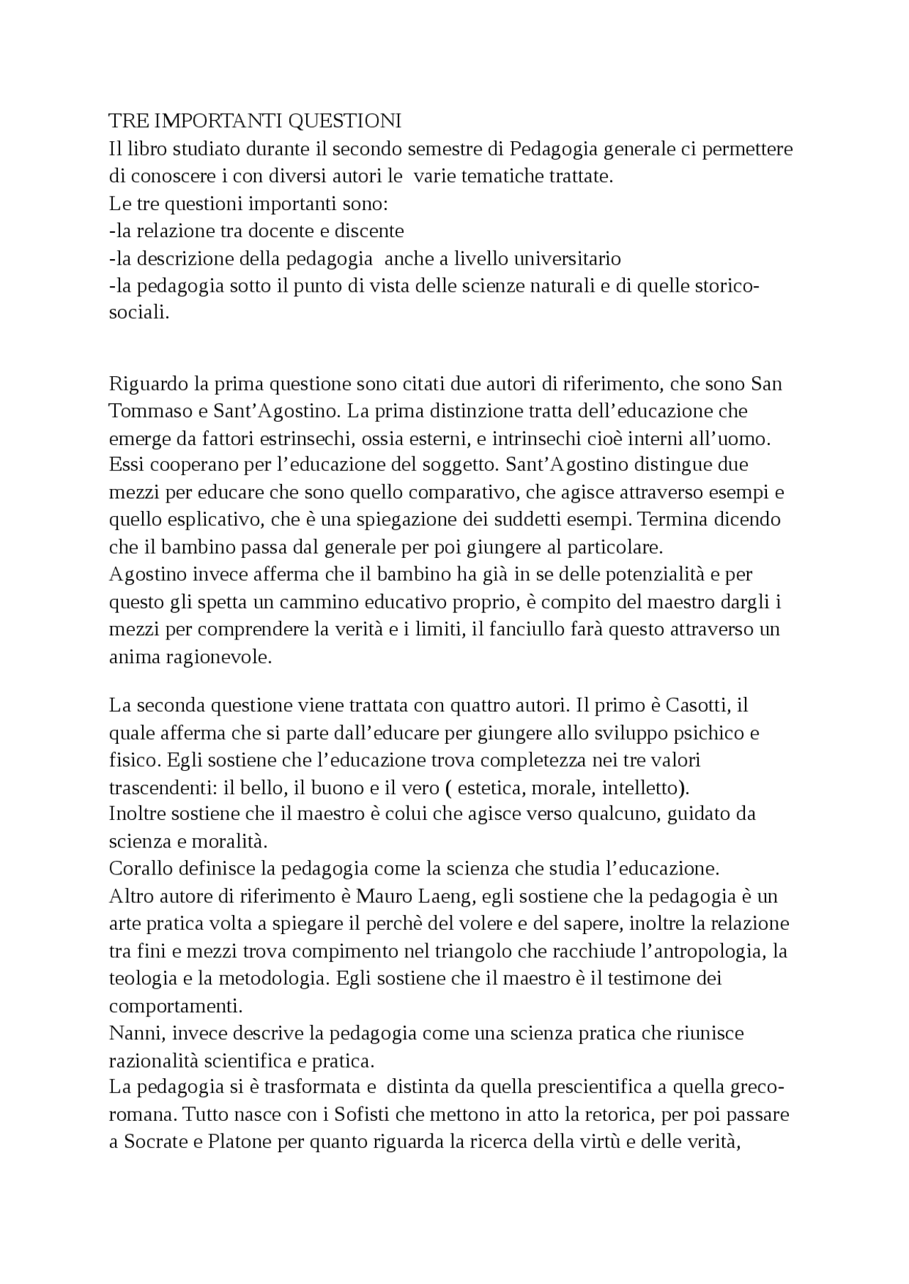 Riassunto Pedagogia Generale Docsity