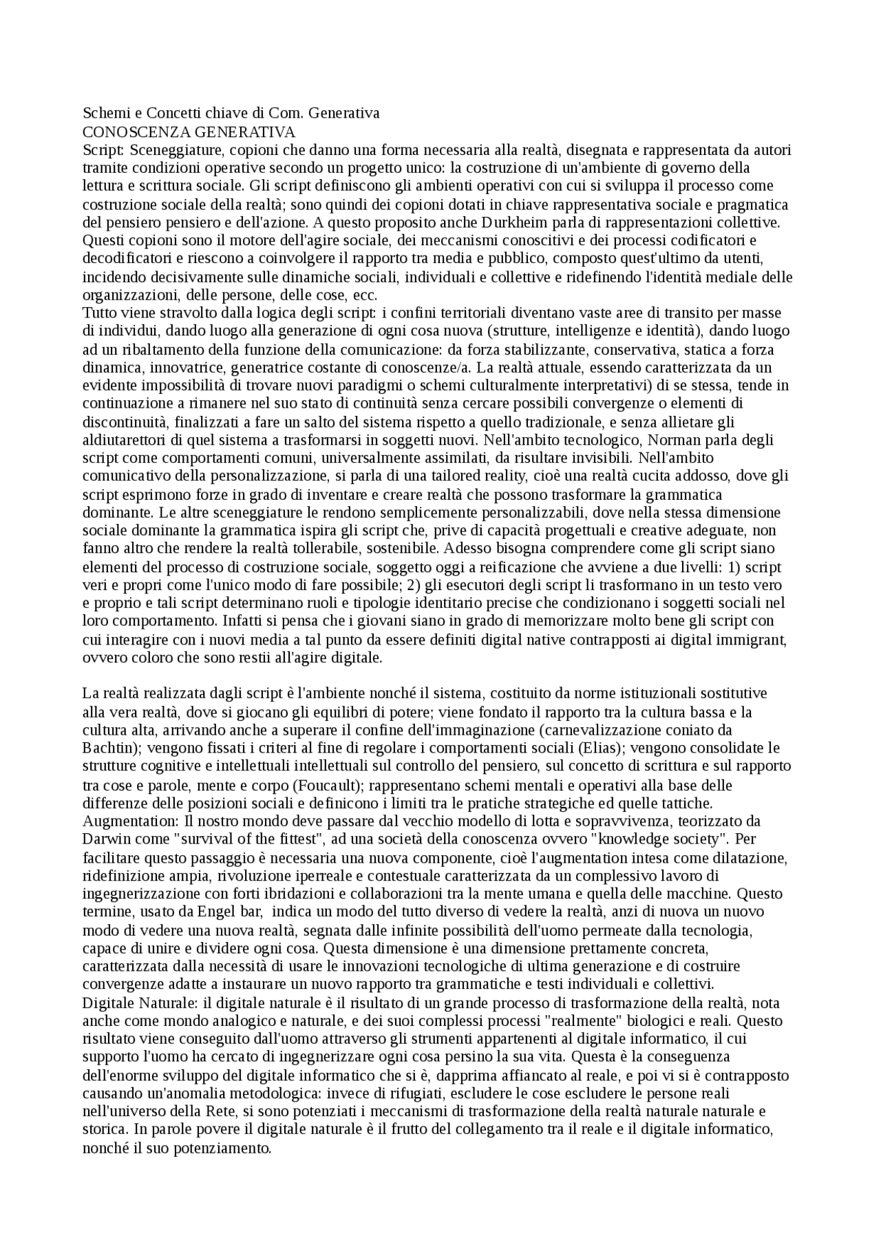 Riassunto Comunicazione Generativa Docsity