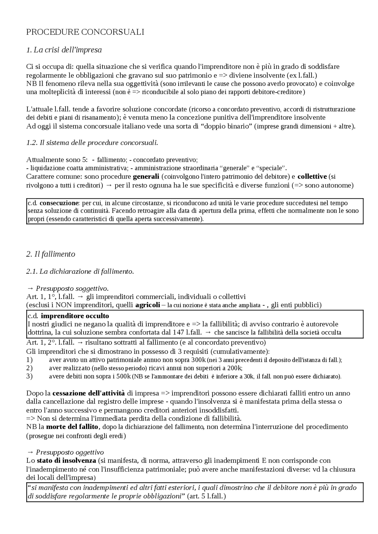Diritto Commerciale Ii Roma3 Fortunato Procedure Concorsuali Docsity