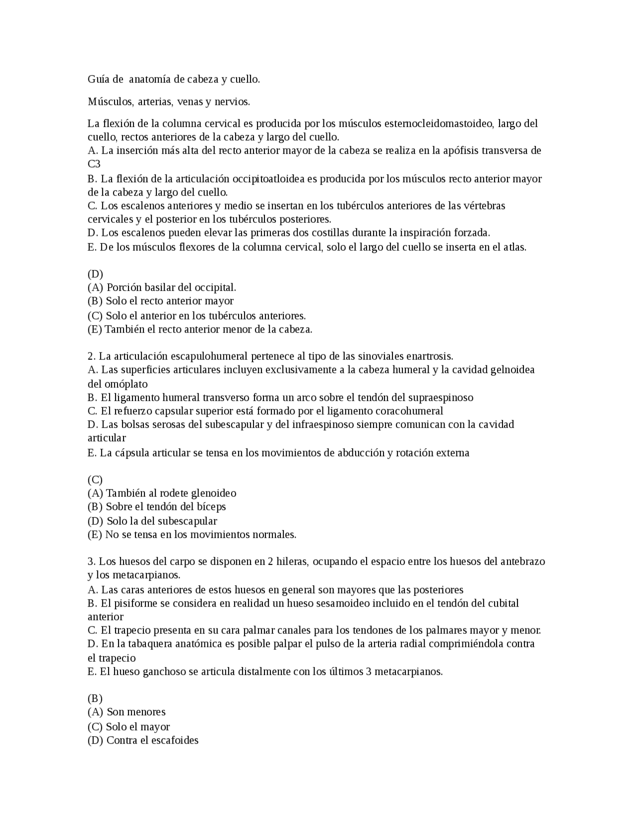 Guía De Anatomía De Cabeza Y Cuello Docsity