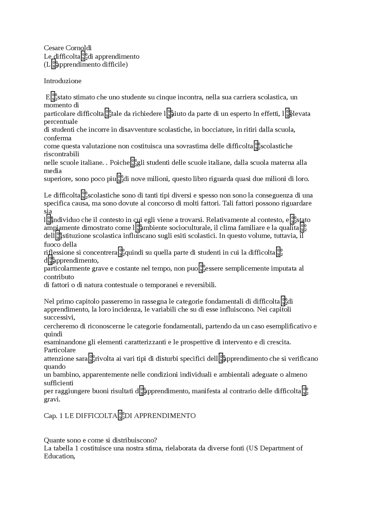 Cornoldi Le Difficolta Di Apprendimento Docsity