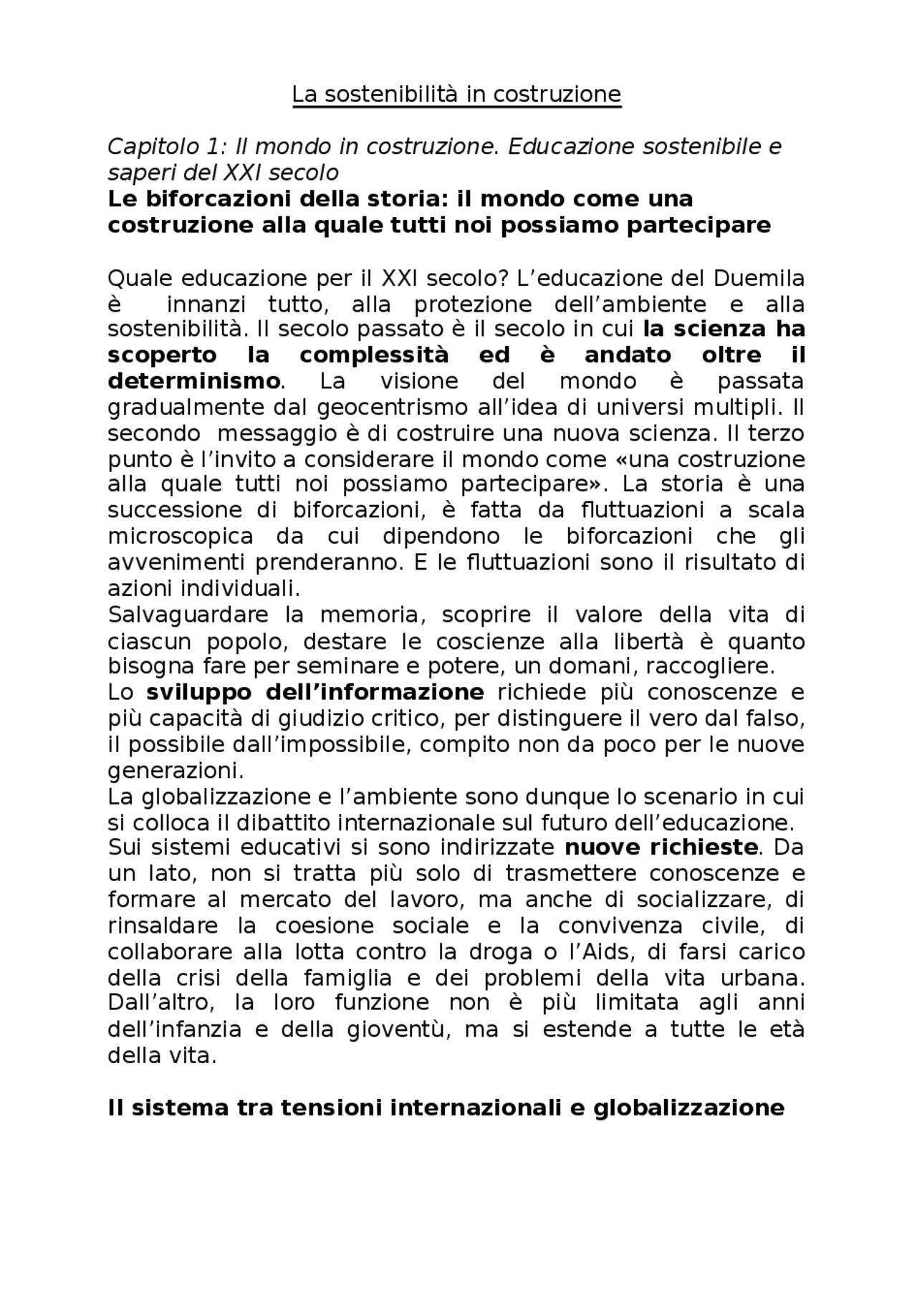 Riassunto Sostenibilità 1 Docsity