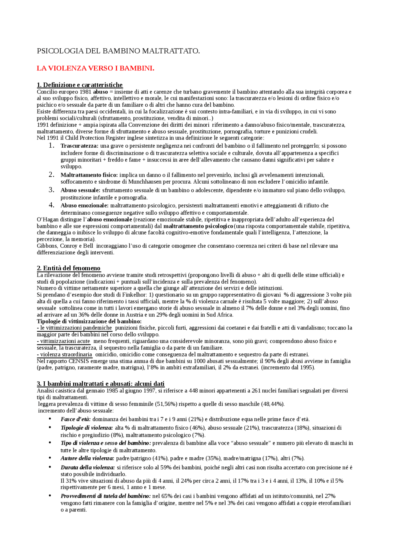 Psicologia Del Bambino Maltrattato Docsity