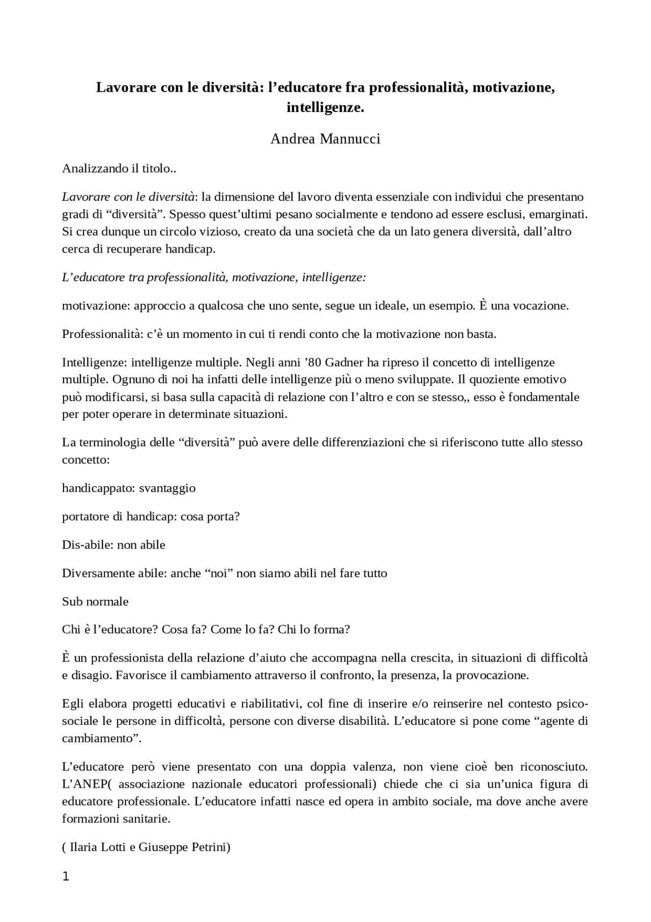 Lavorare Con Le Diversità Docsity