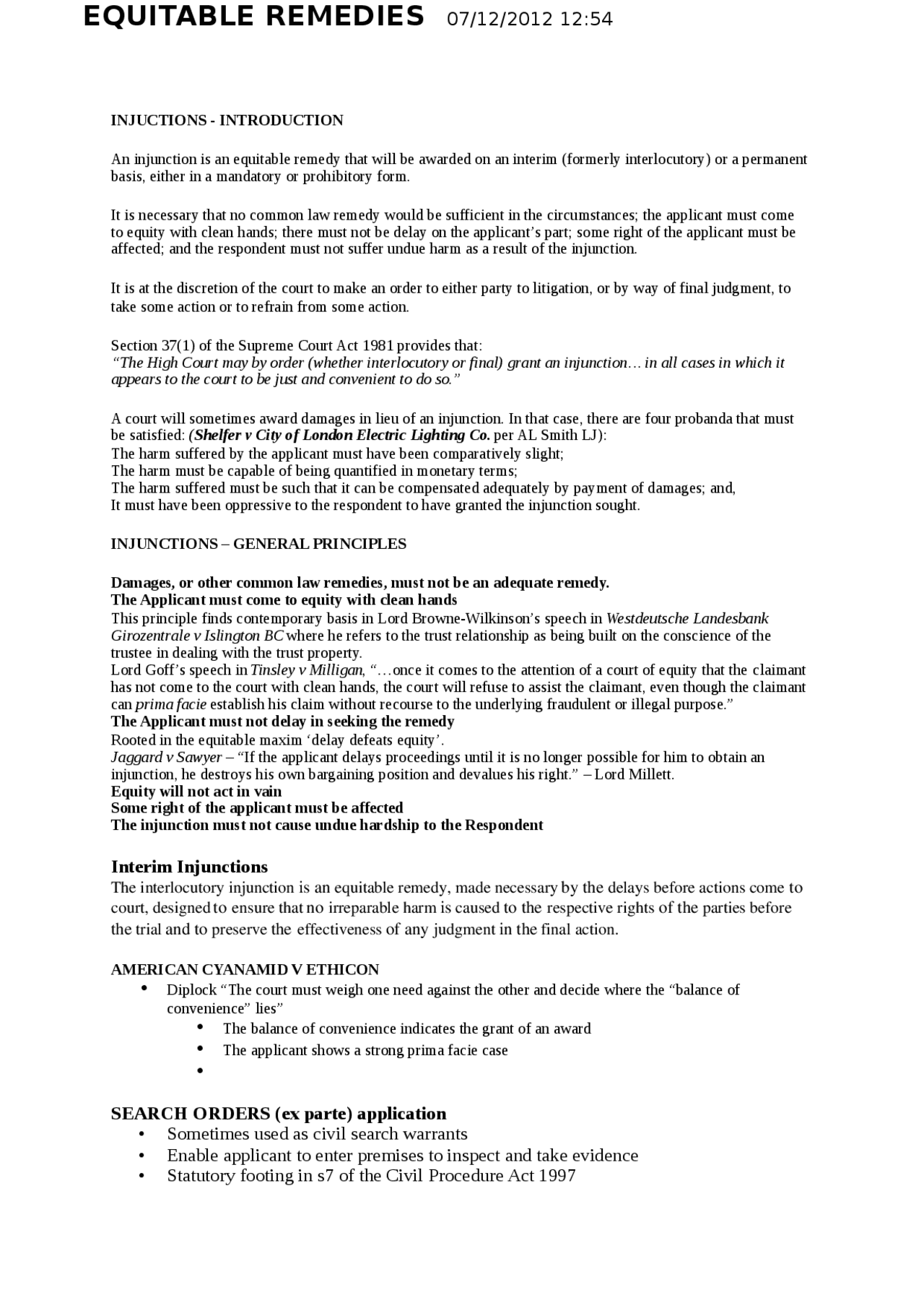 Equitable remedies - Docsity