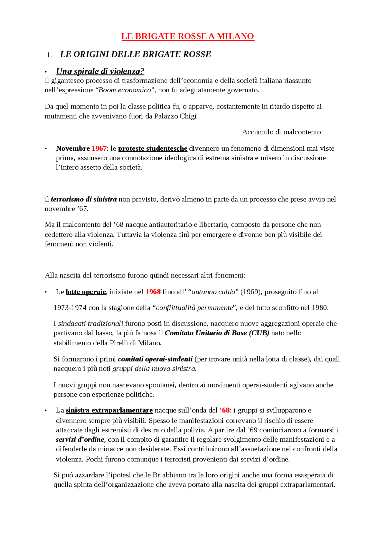 Le Brigate Rosse A Milano Riassunto Docsity