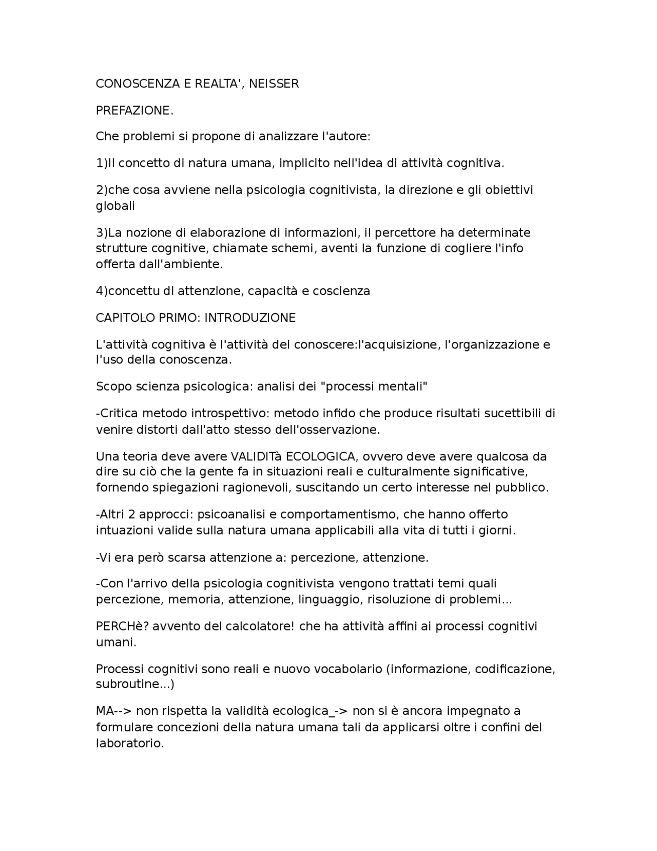 Neisser Conoscenza E Realtà Docsity