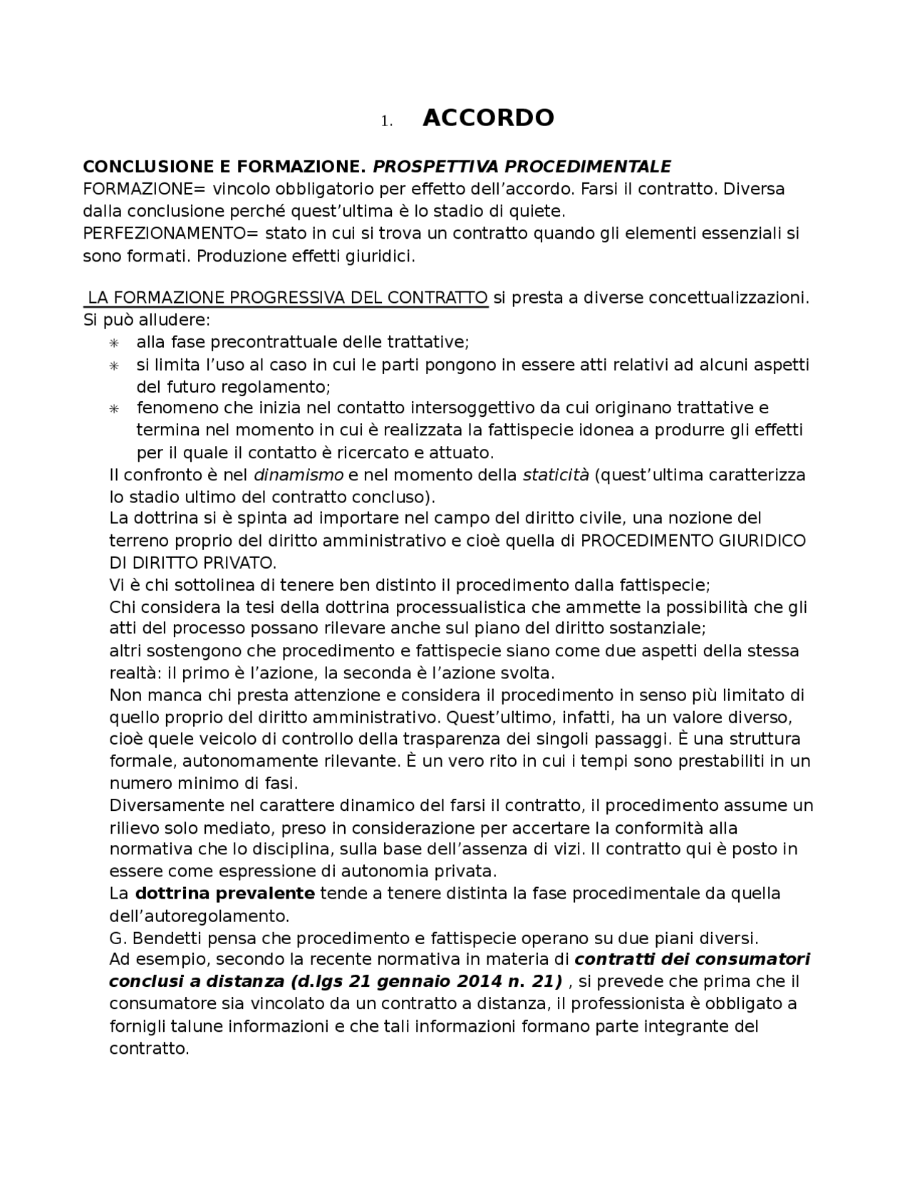Riassunto La conclusione del contratto - Perfetti - Docsity