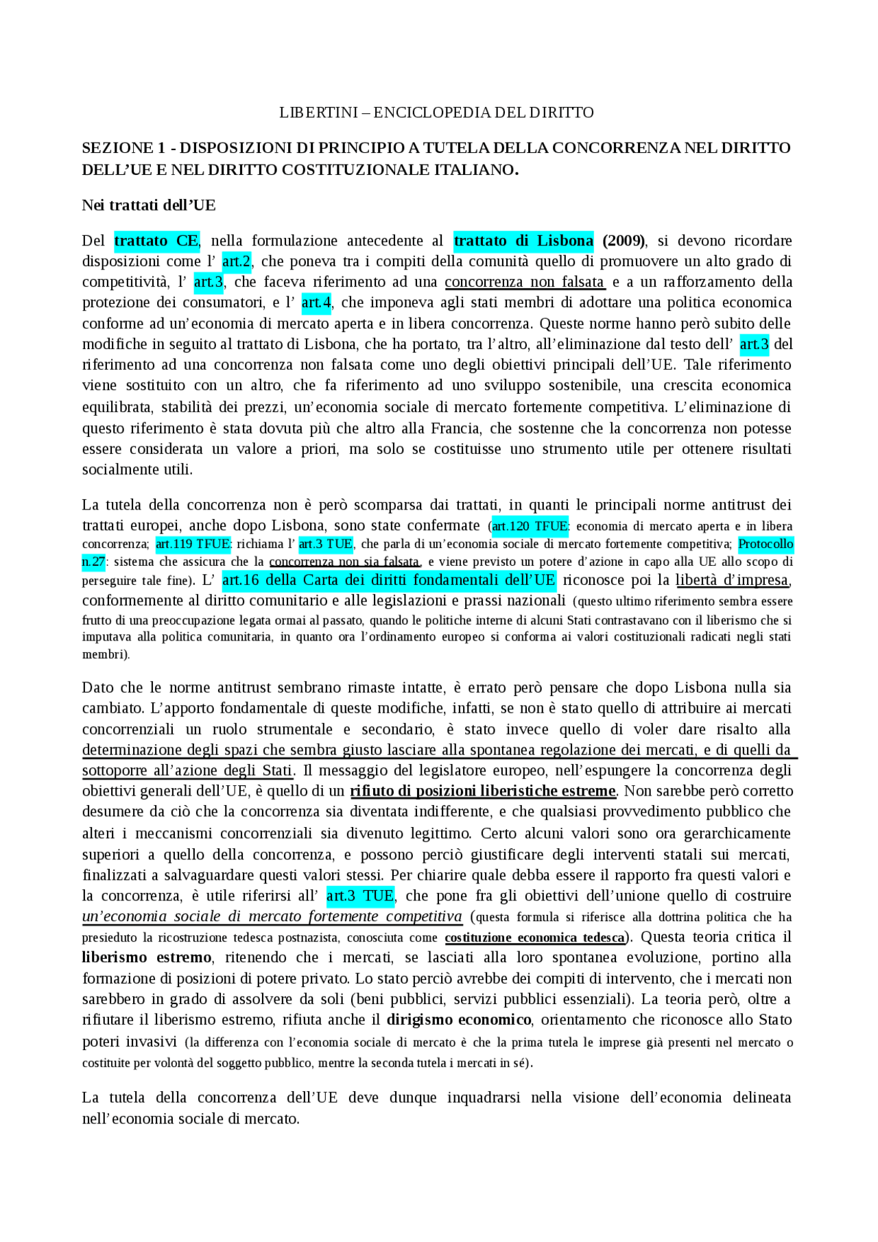 Disposizioni di principio e tutela della concorrenza nel diritto UE e nella Costituzione ...
