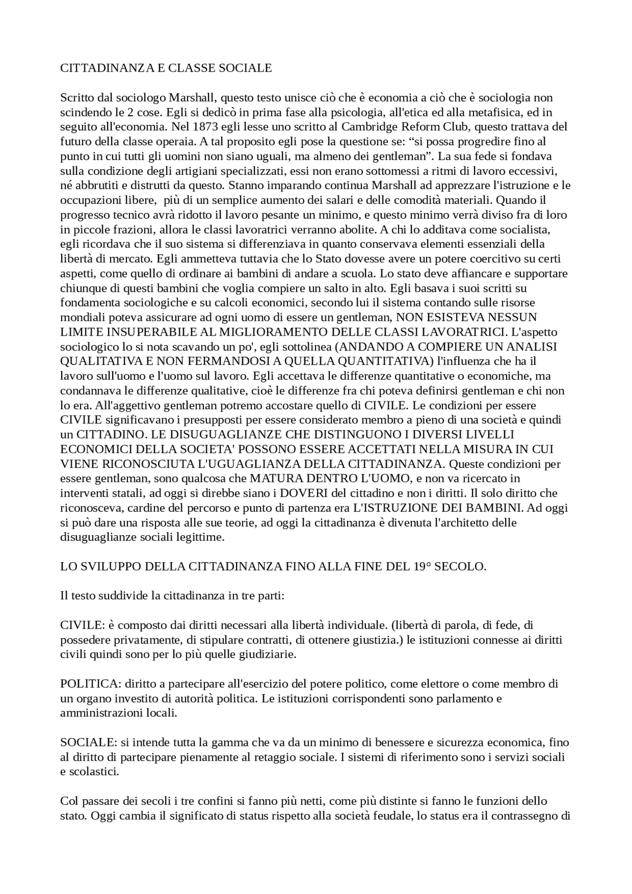 Cittadinanza E Classe Sociale Docsity