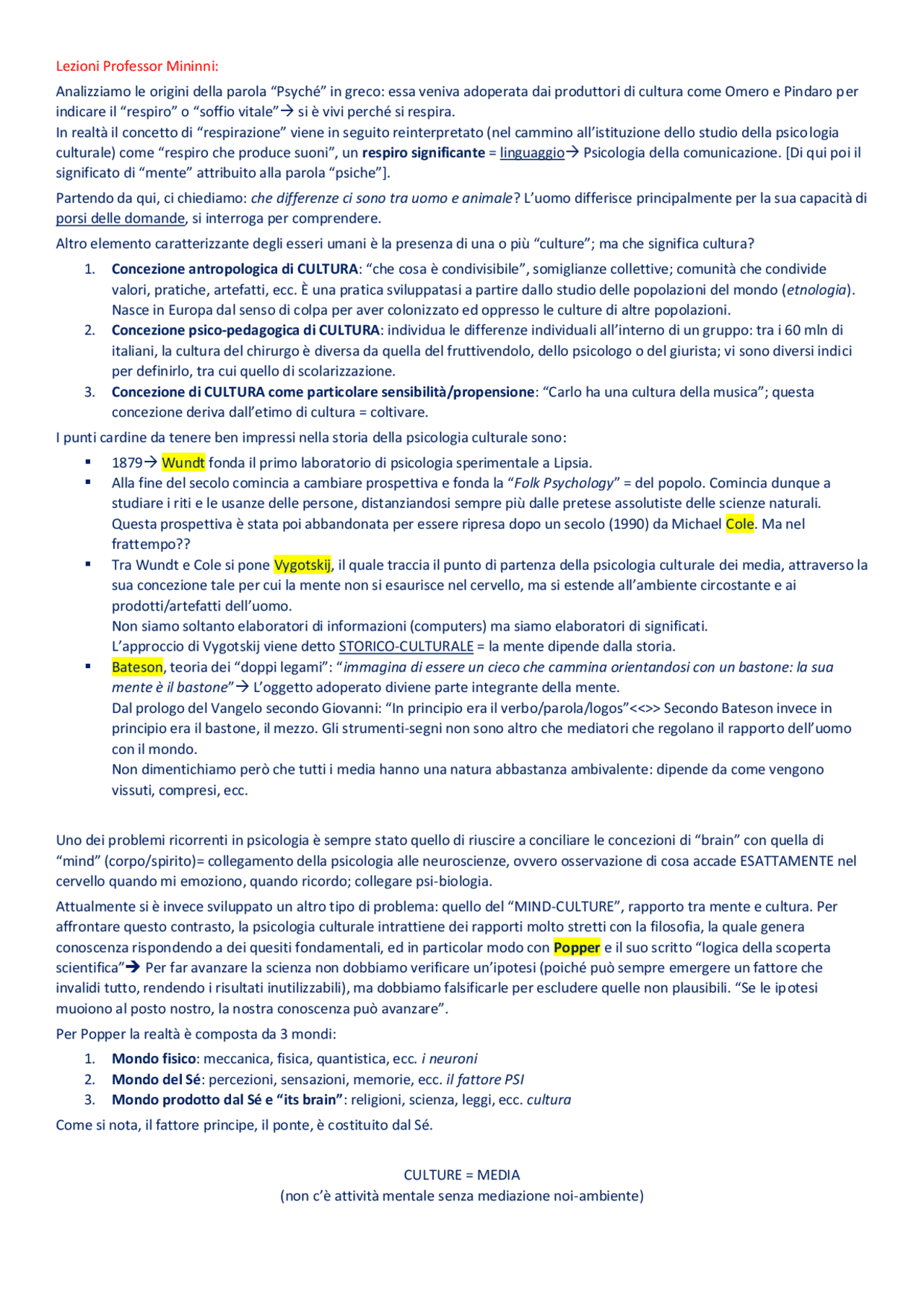 Lezioni Professor Mininni Psicologia Dei Media Docsity