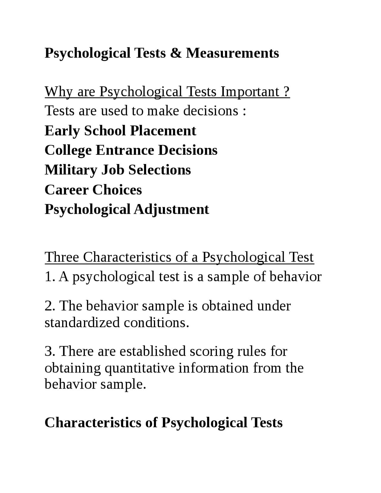 psychological testing examples