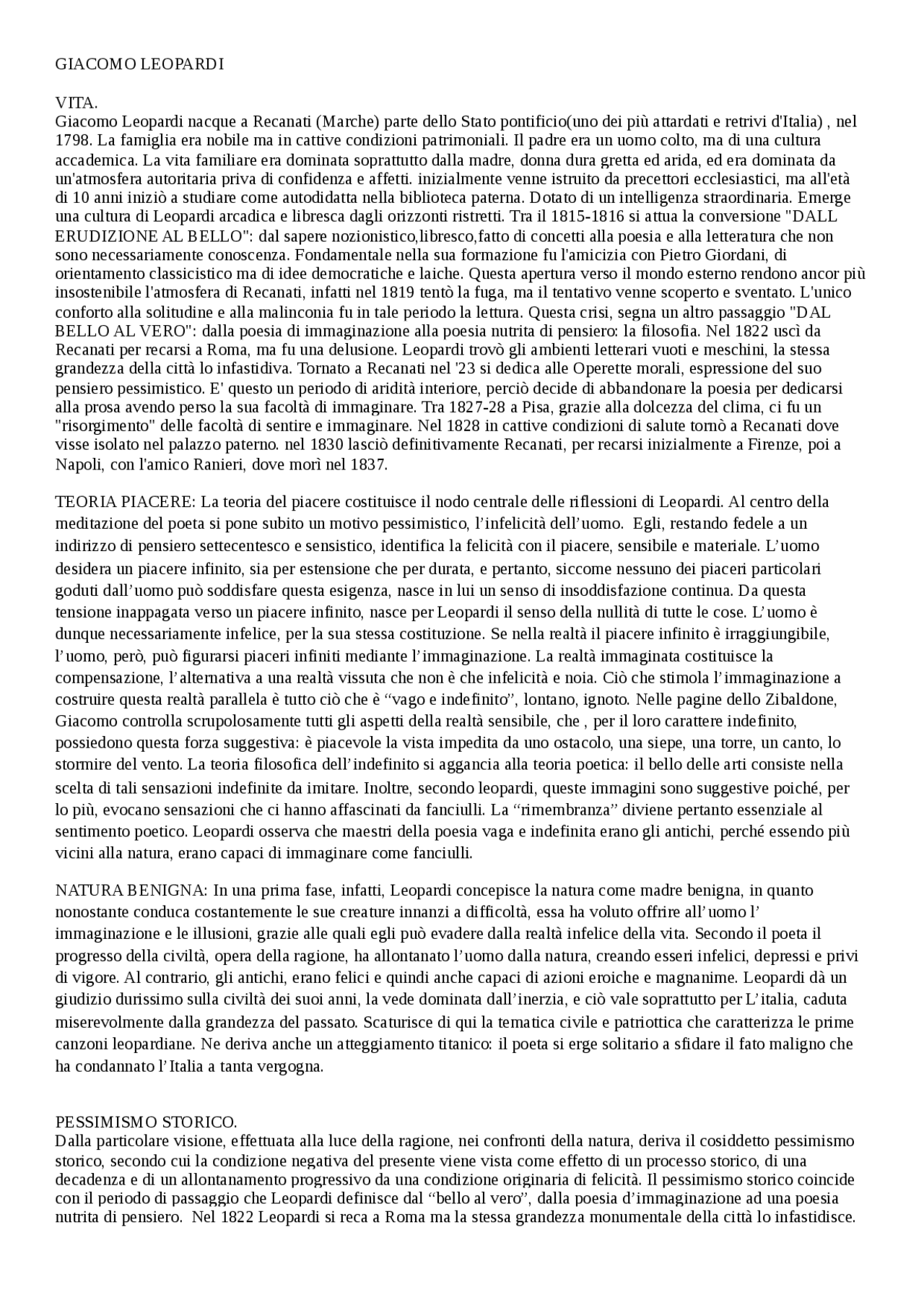 Giacomo Leopardi Docsity