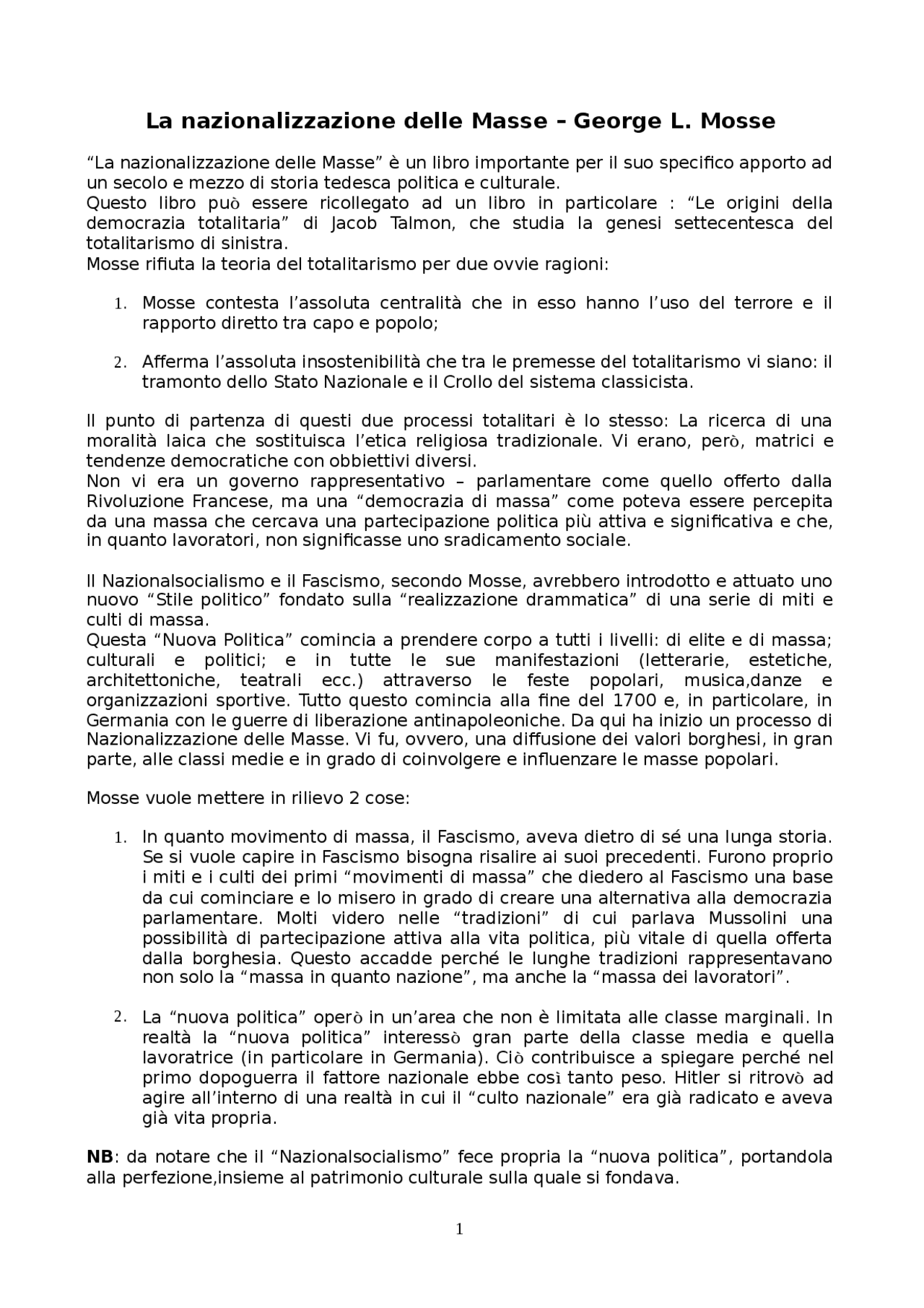 La nazionalizzazione delle masse - Docsity