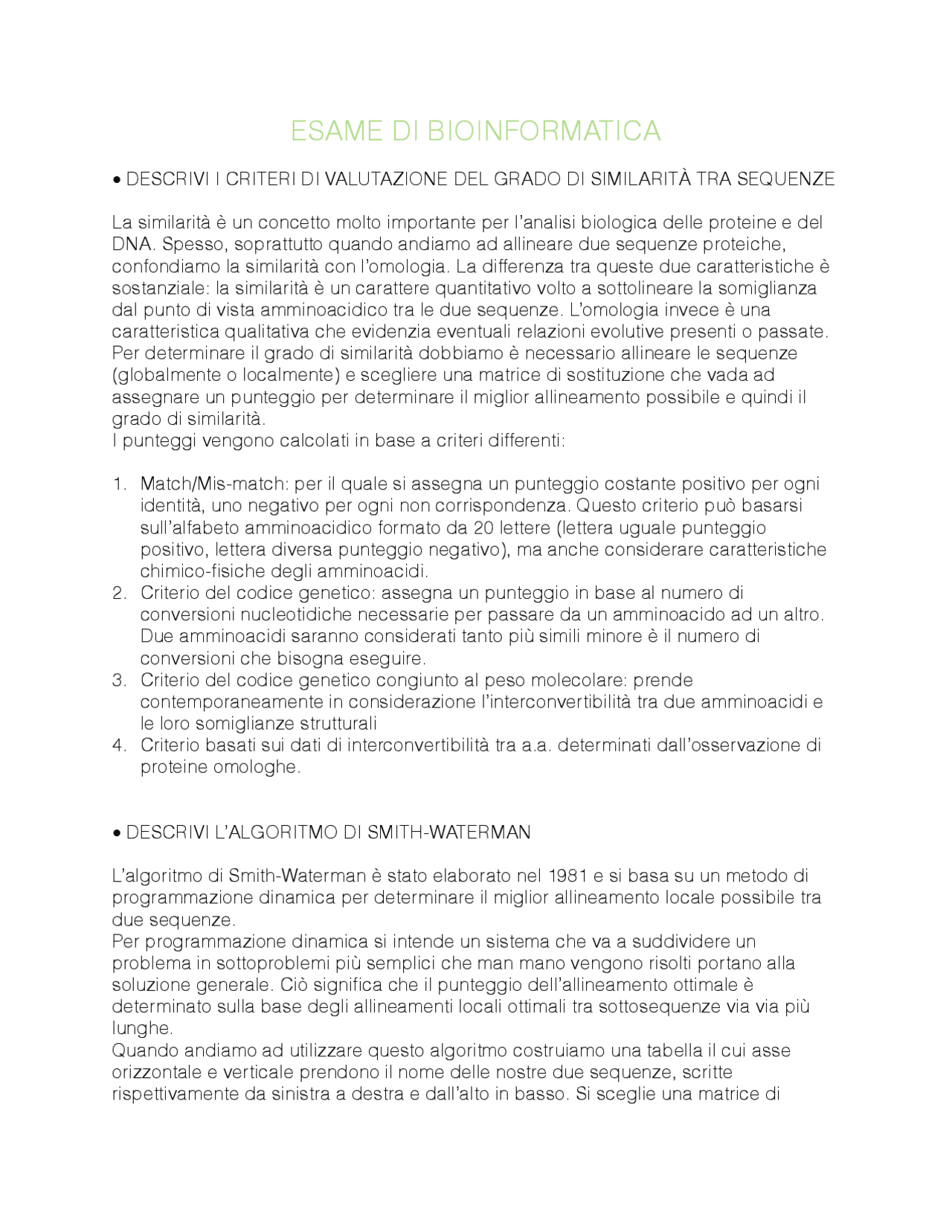 Bioinformatica Docsity