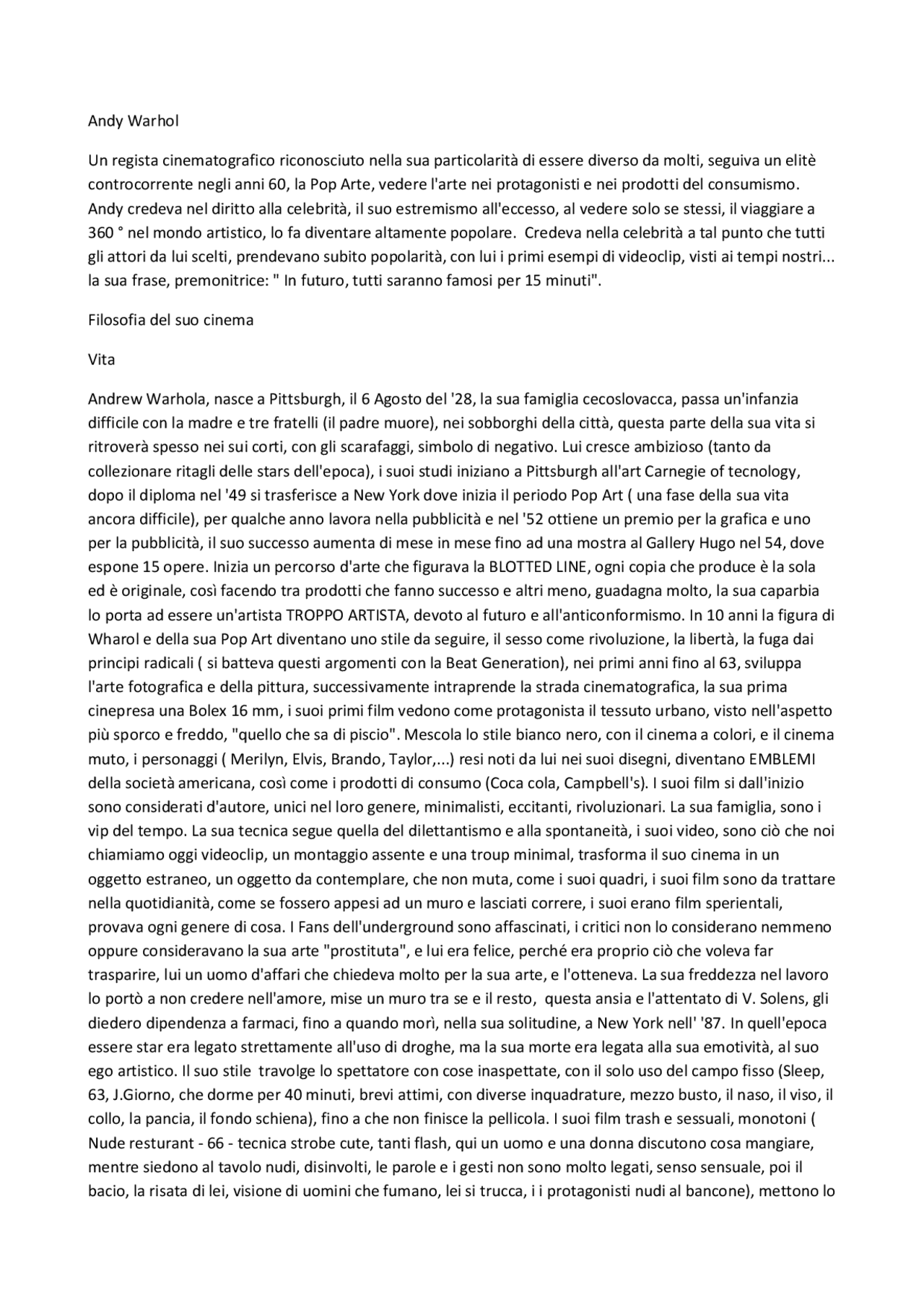 Andy Warhol Pdf Docsity