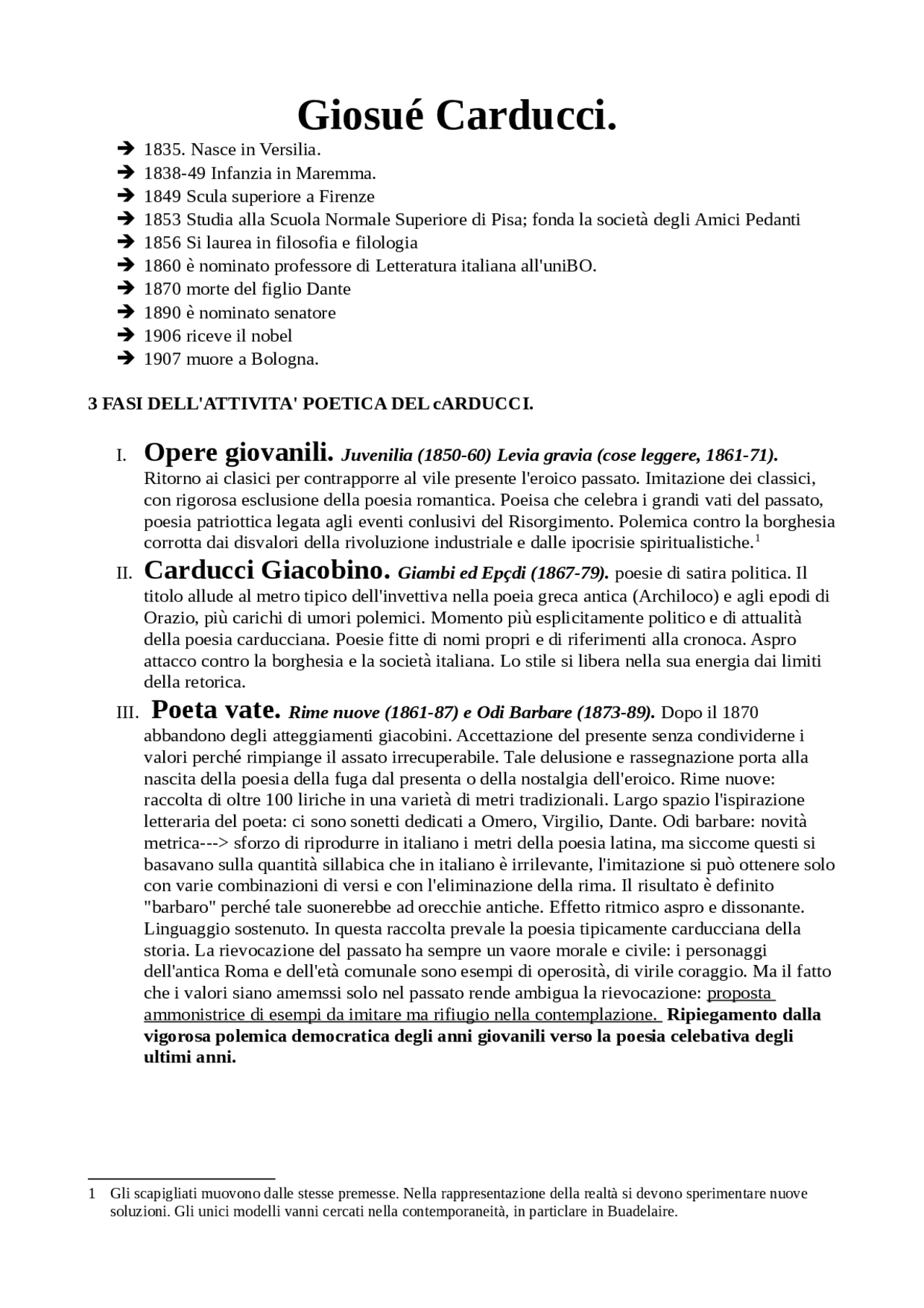 Secondo Ottocento Carducci E Pascoli Docsity