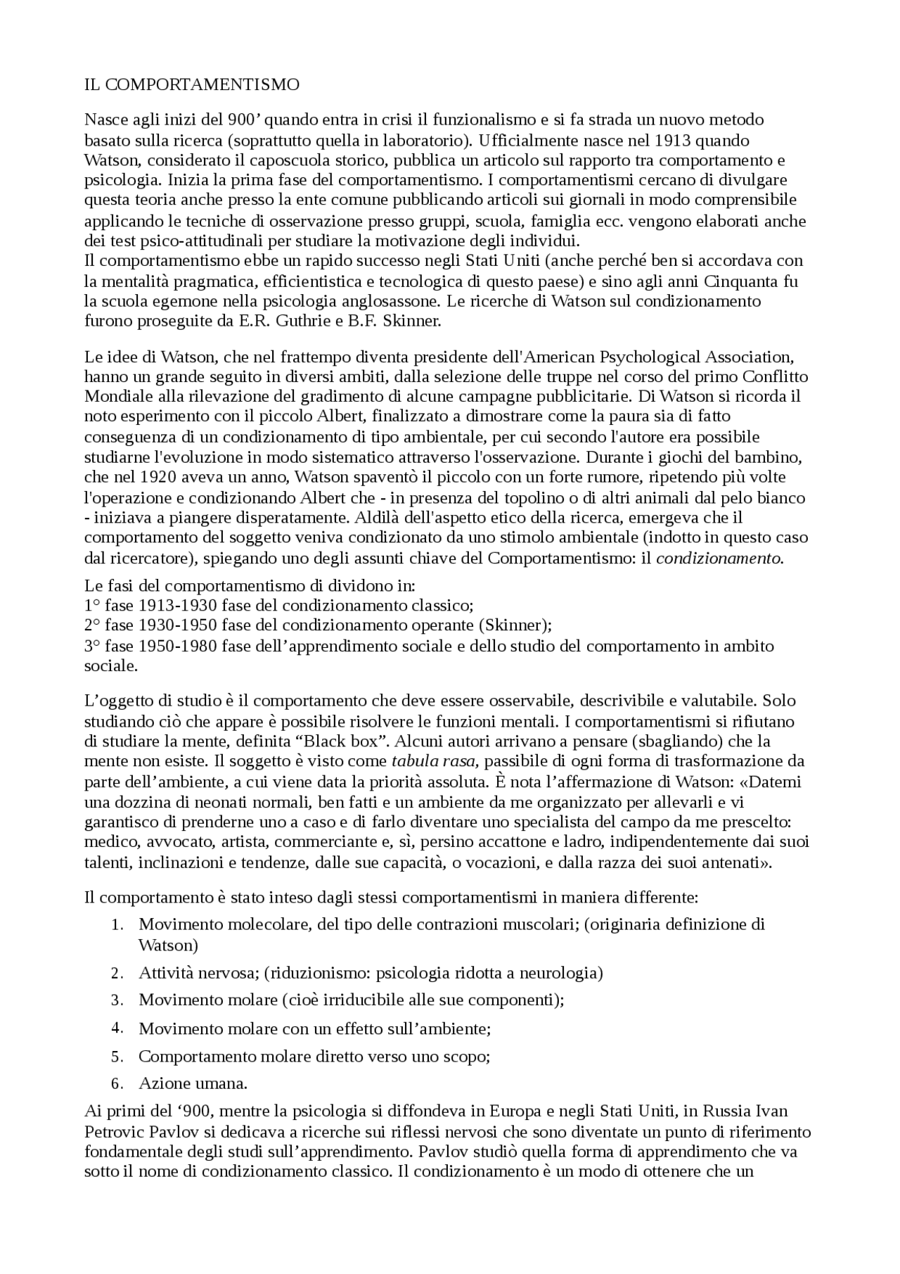 Il Comportamentismo Ok Docsity