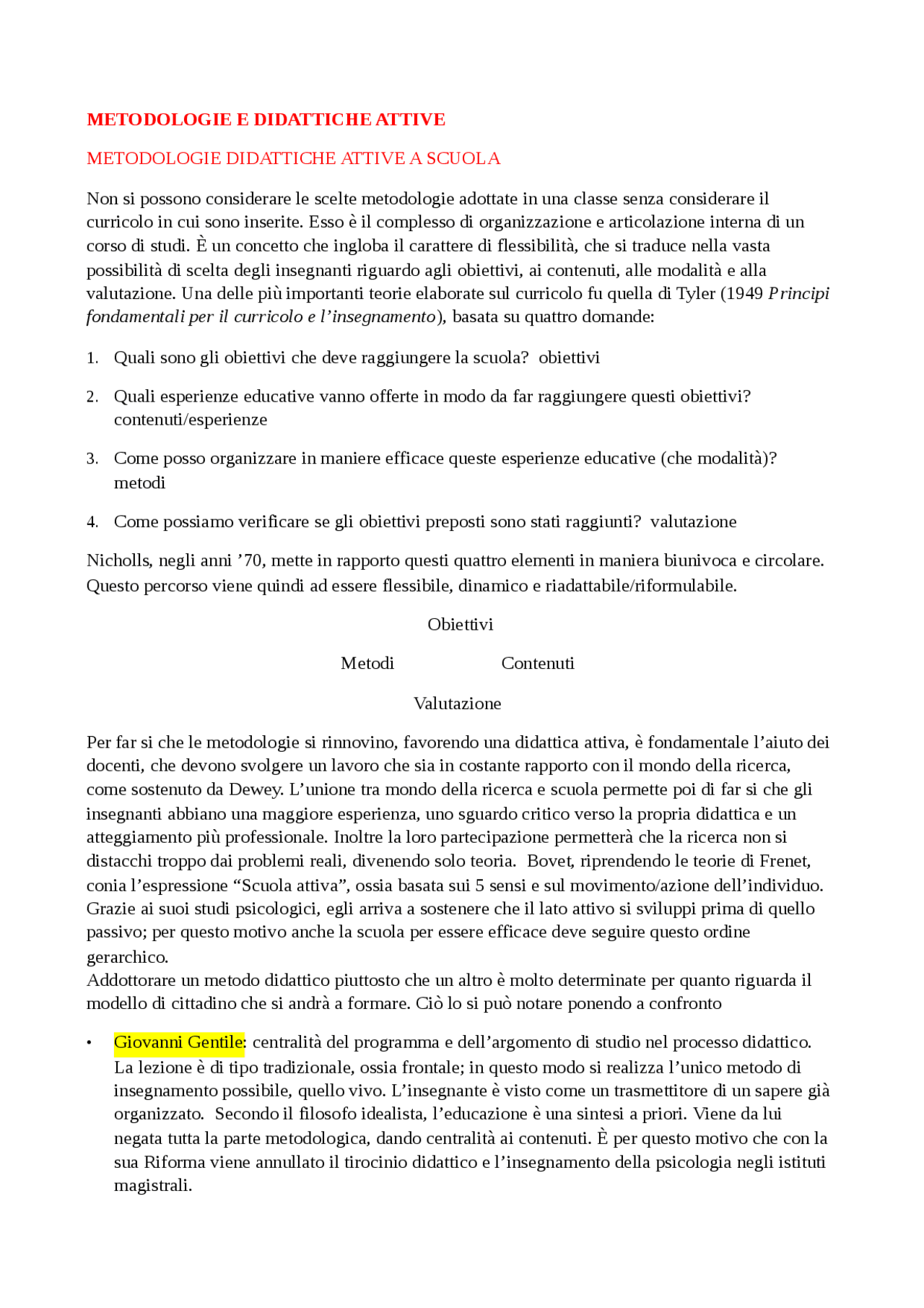 Metodologie E Didattiche Attive Docsity