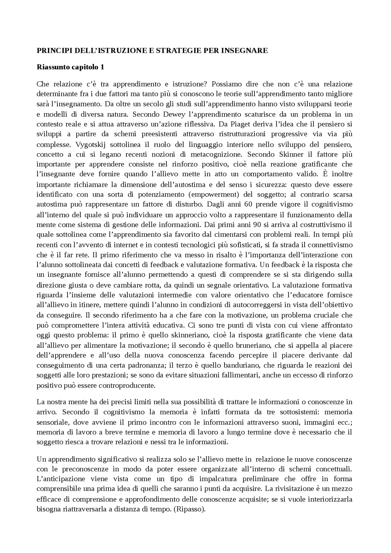 Principi Dellistruzione E Strategie Per Insegnare Docsity