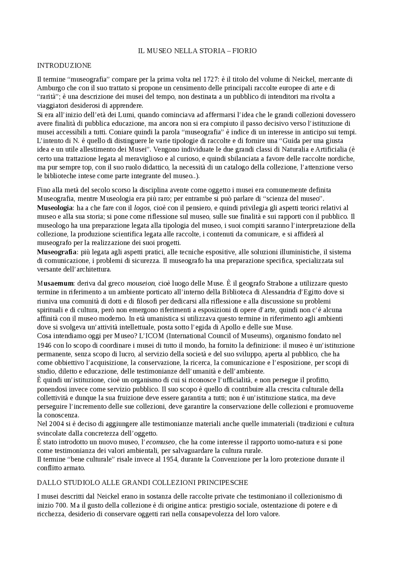 Il Museo Nella Storia Mt Fiorio Docsity
