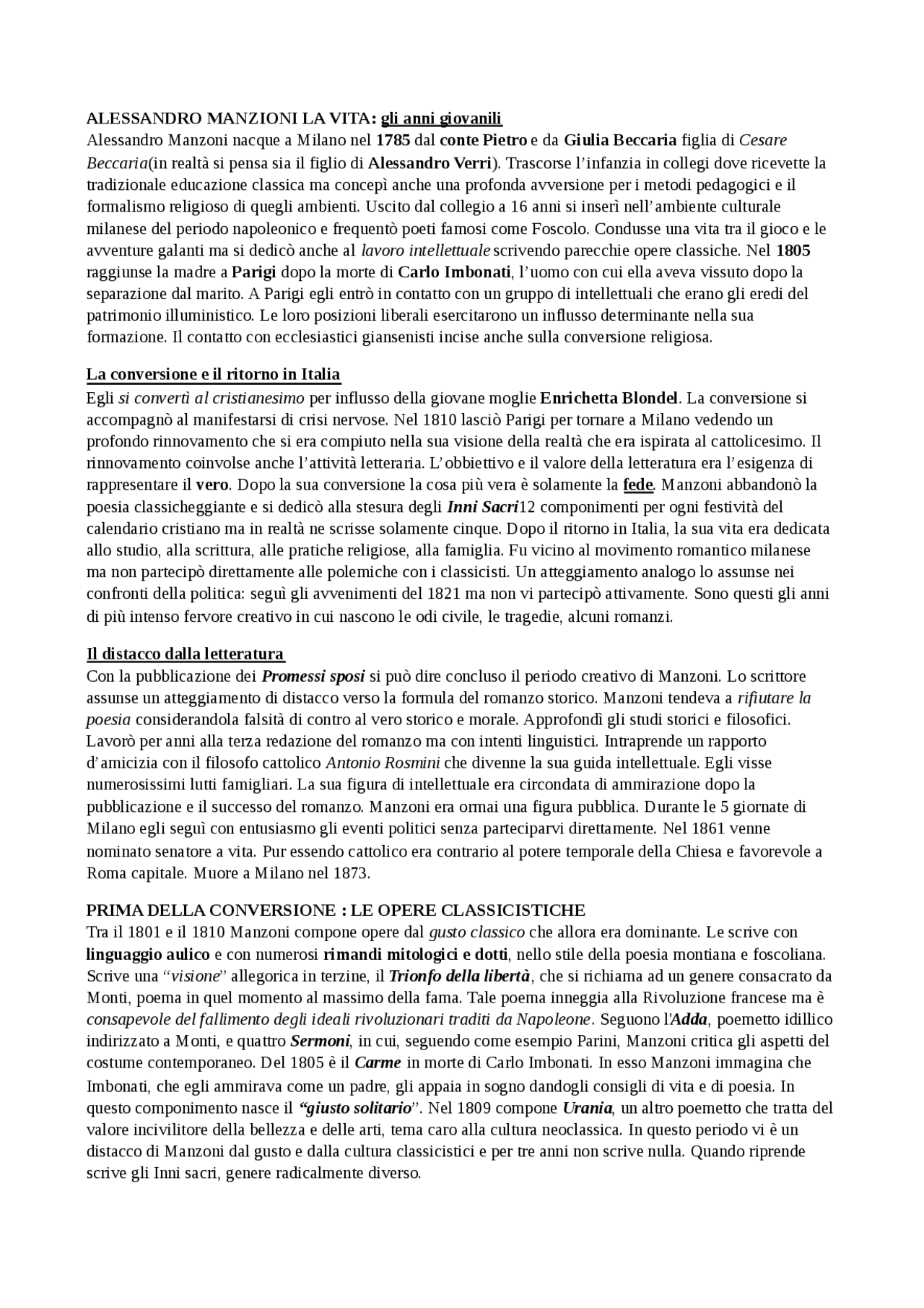 Alessandro Manzoni Docsity