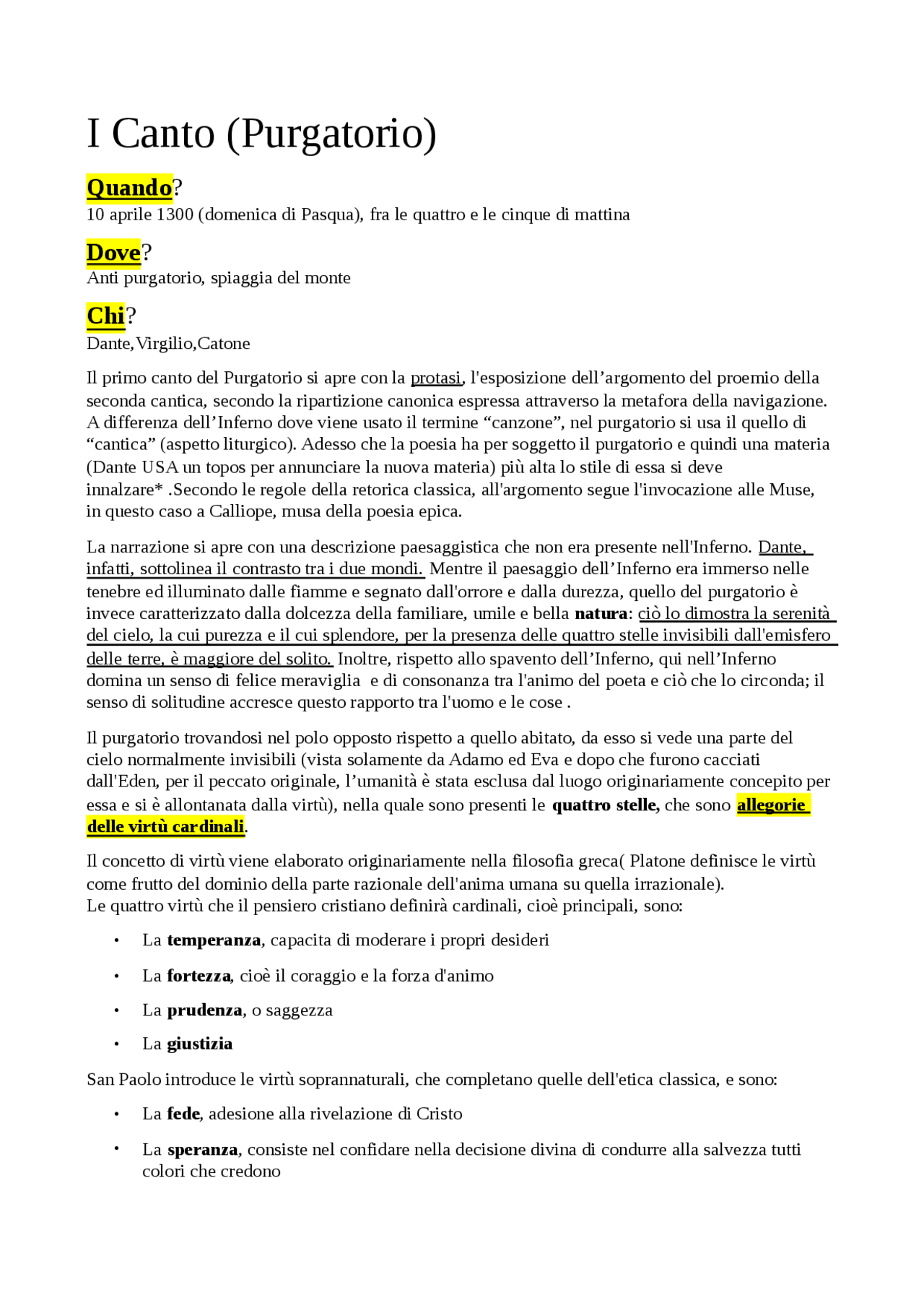 Primo canto purgatorio - Docsity