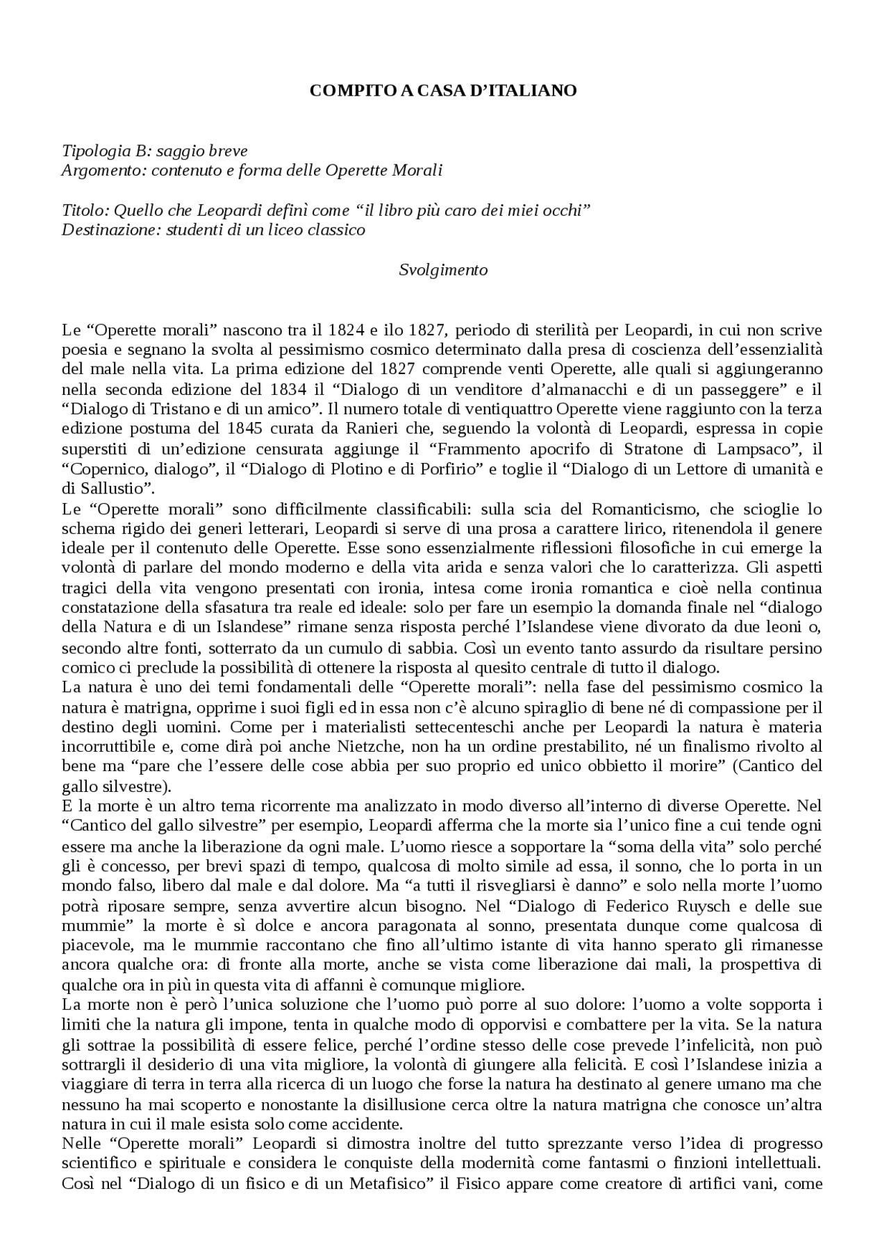 Operette Morali Docsity