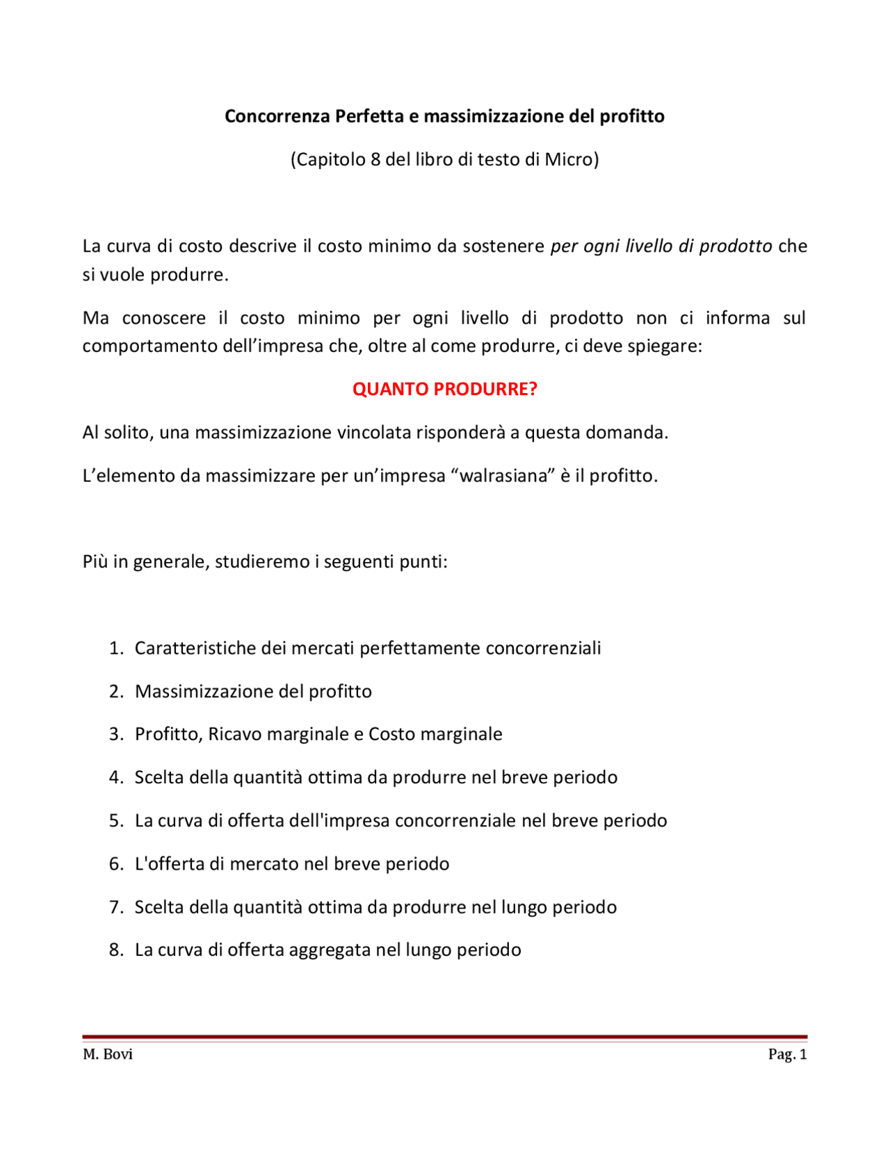 Microeconomia: concorrenza perfetta - Docsity