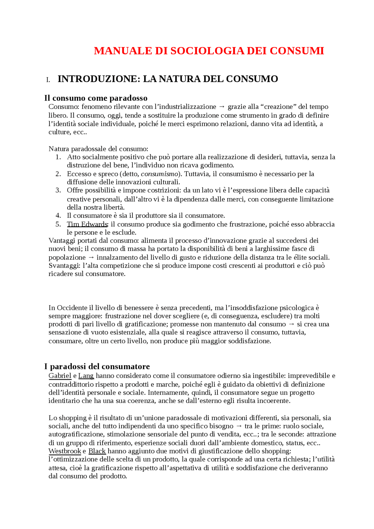 Manuale Di Sociologia Dei Consumi Docsity
