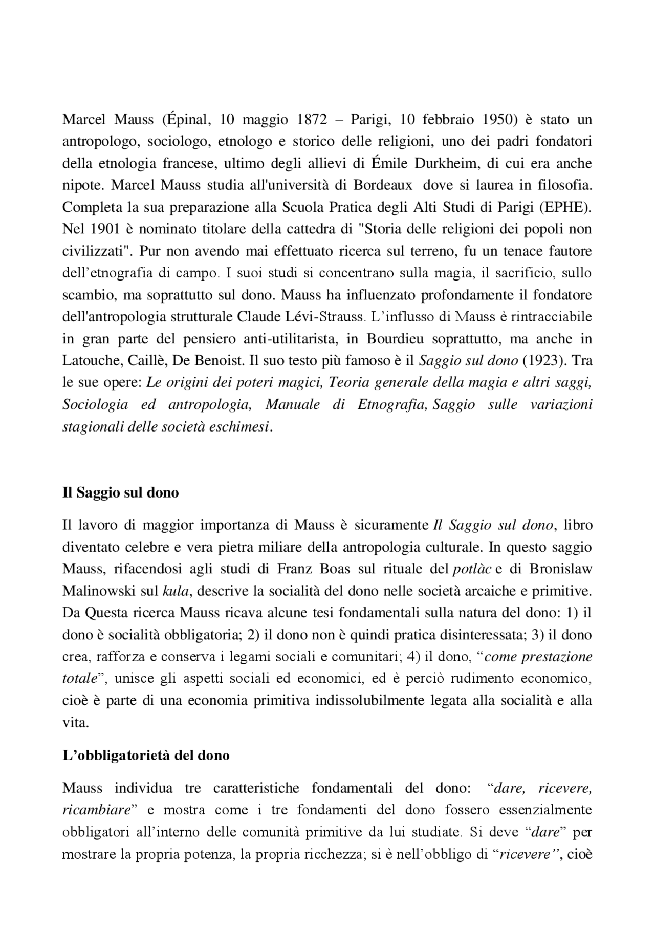Marcel Mauss Saggio Sul Dono Docsity