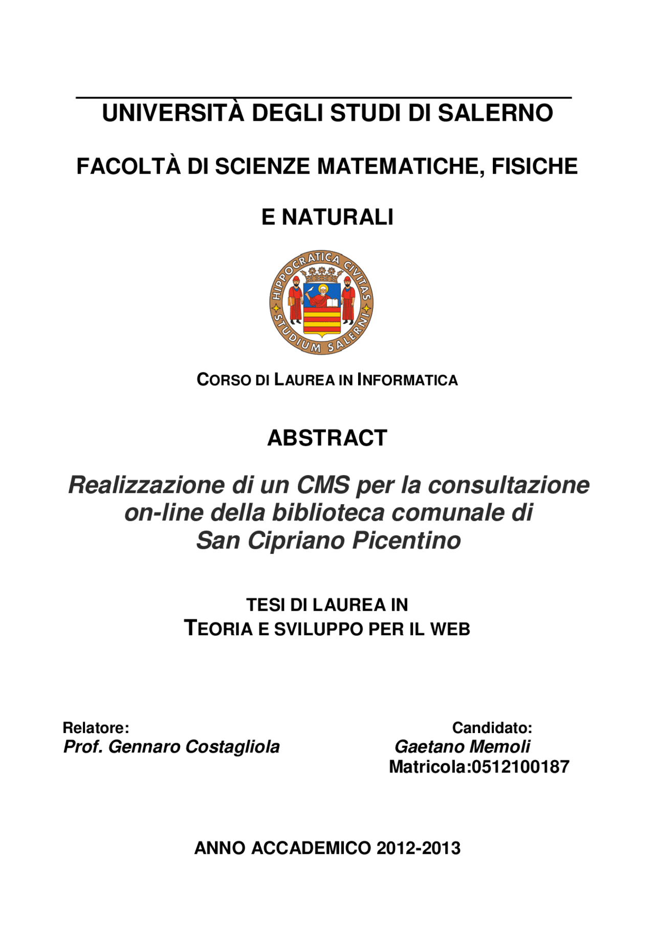 Abstract tesi laurea Informatica - Docsity