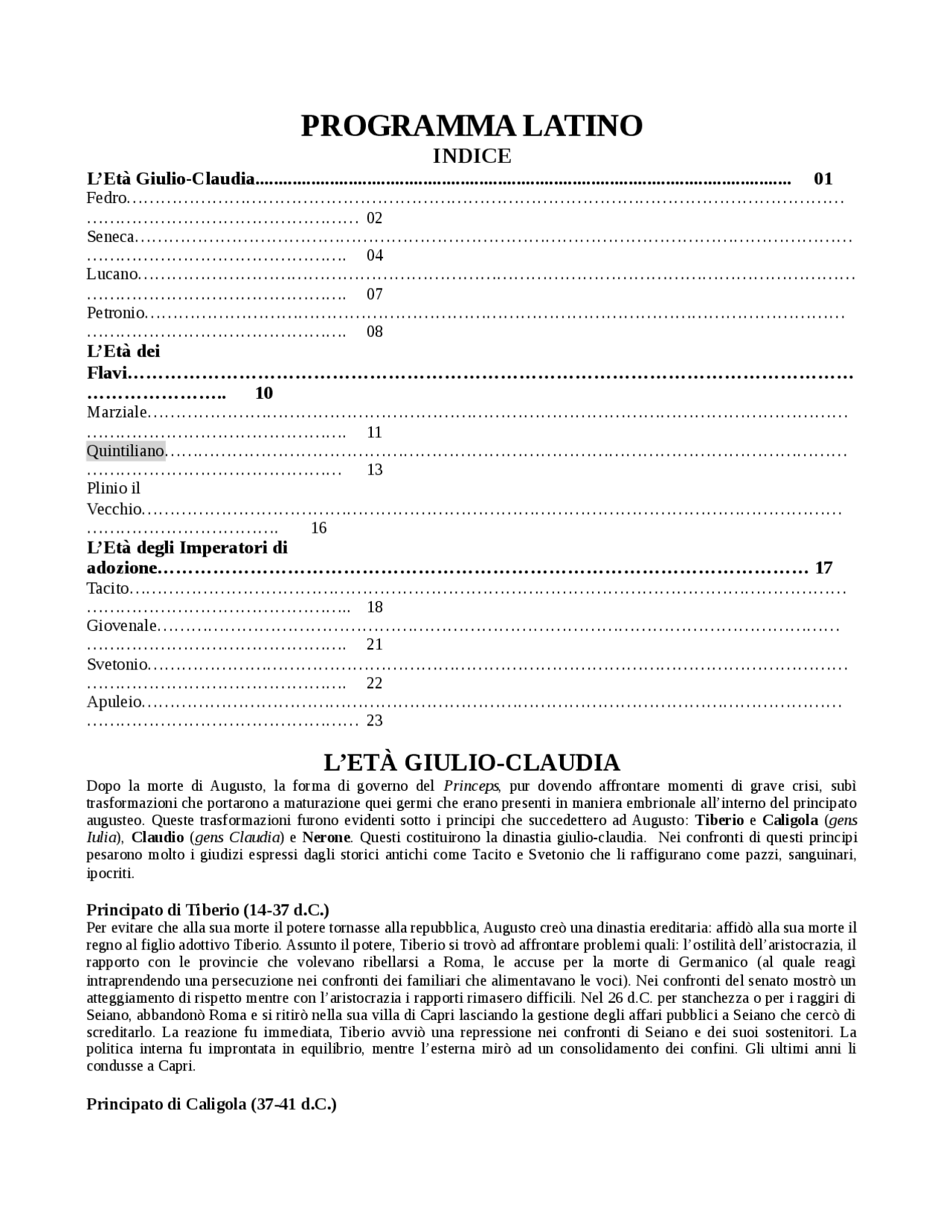 Riassunto programma latino 5 anno - Docsity