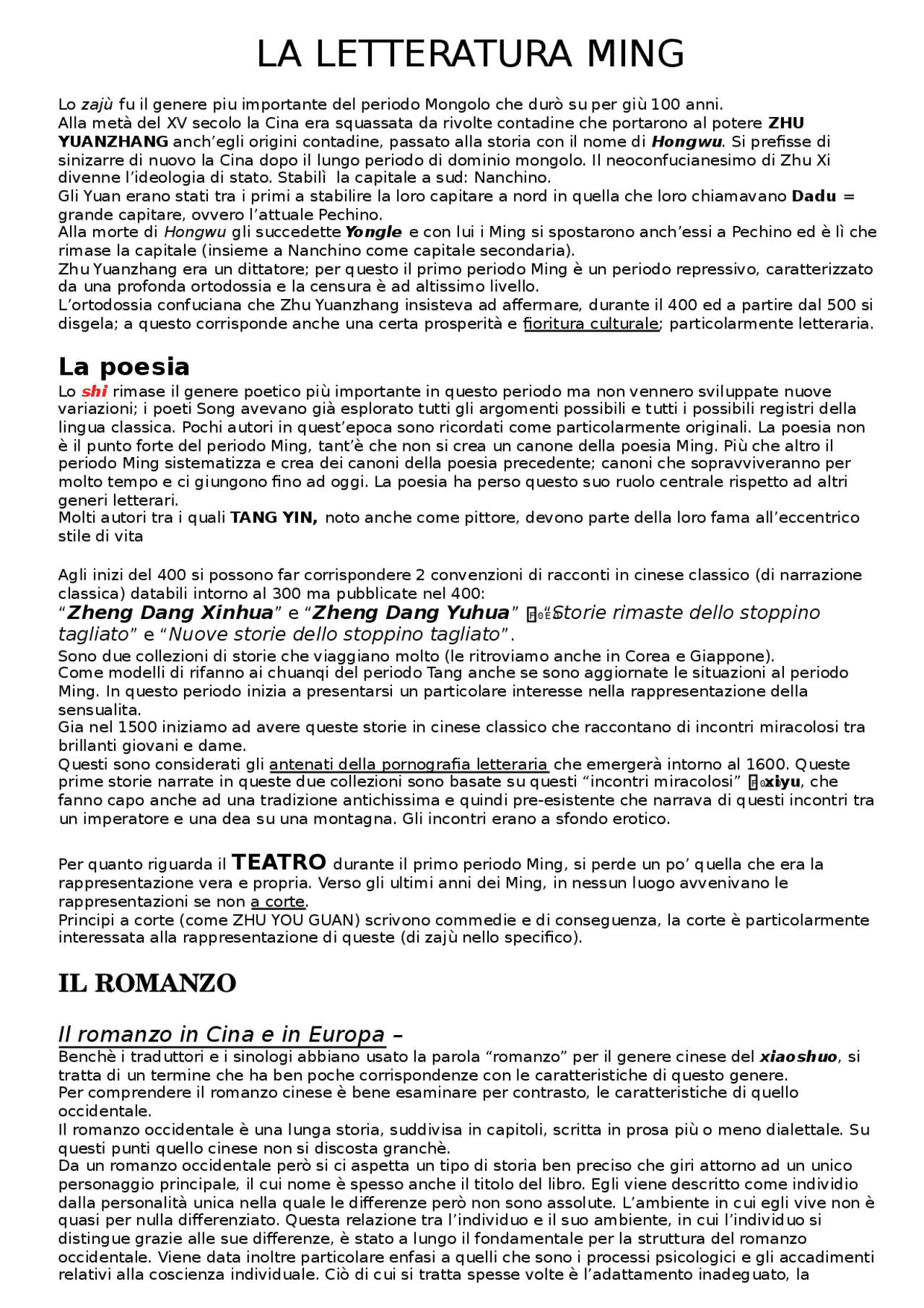La Letteratura Ming Docsity