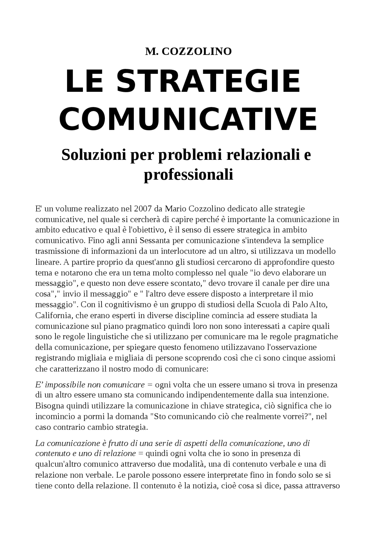 Cozzolinole Strategie Comunicative Docsity