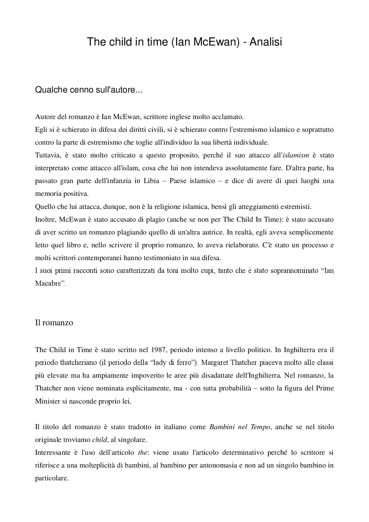 The child in time (Ian McEwan) - Analisi | Appunti di Letteratura ...