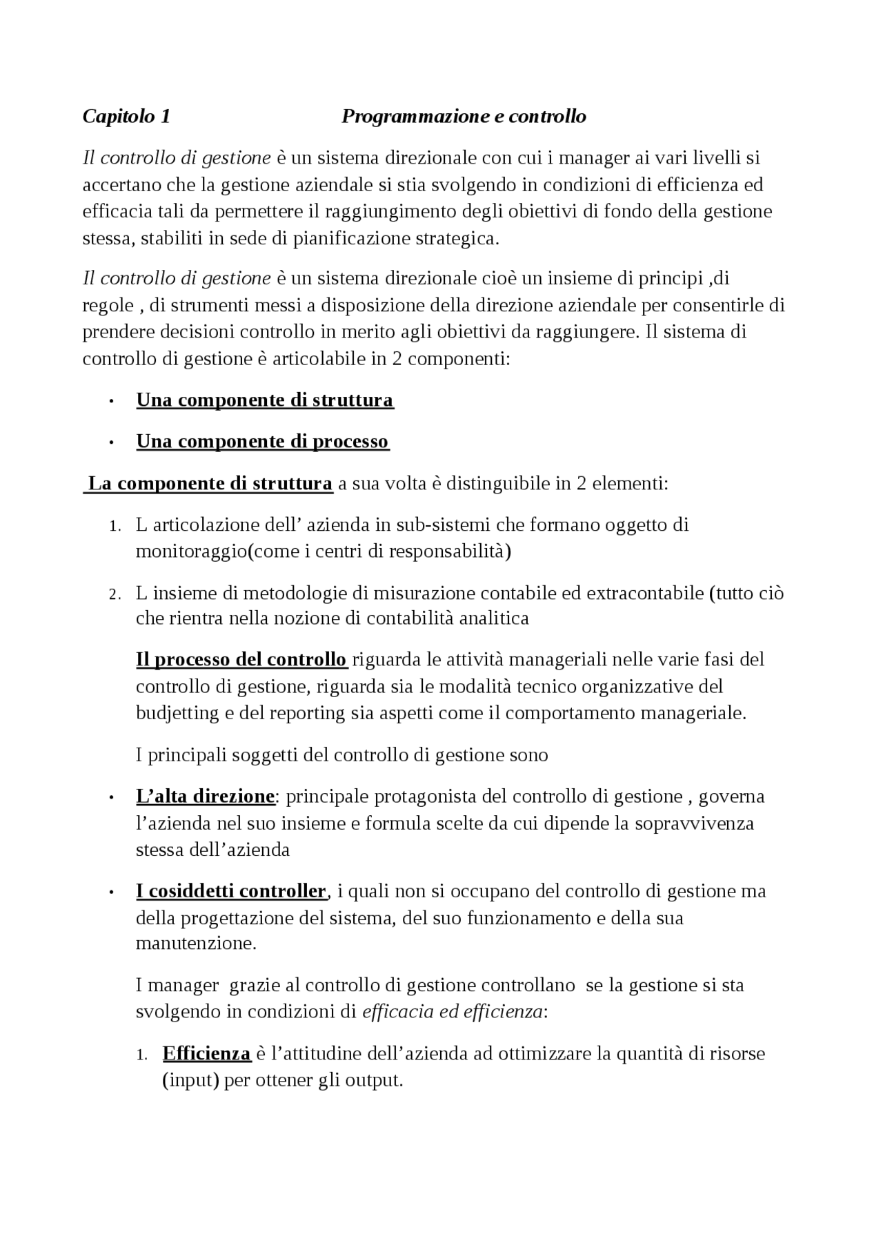 Dispensa completa sistemi manageriali di programmazione e controllo - Docsity