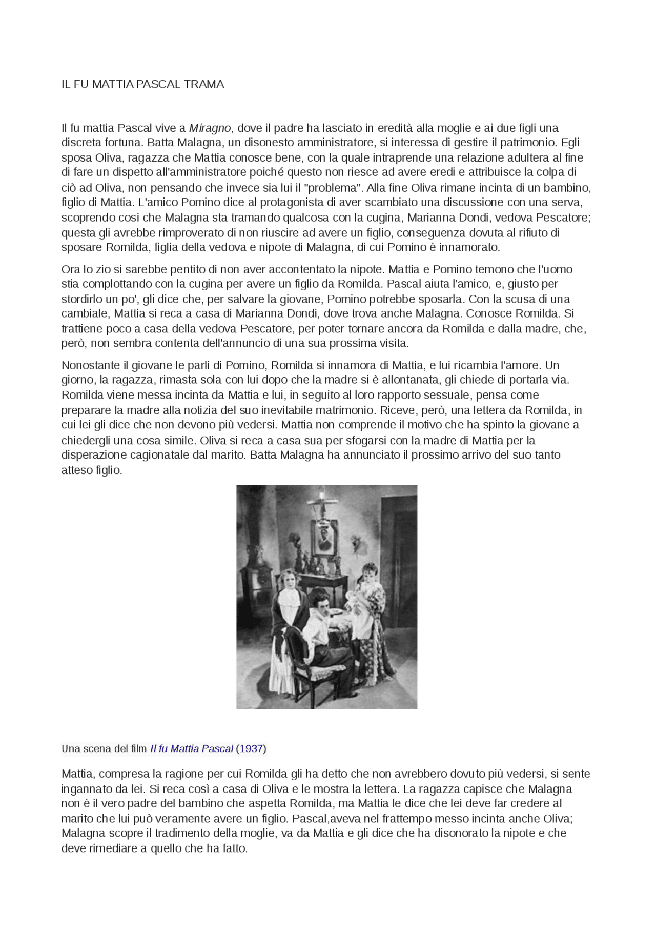 Il Fu Mattia Pascal Trama Docsity