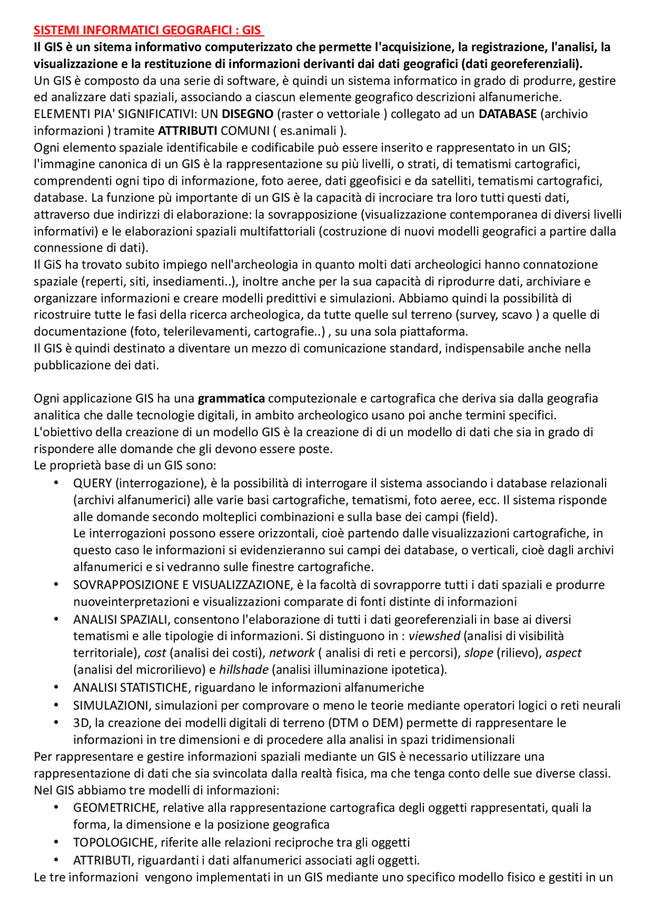 Appunti Sui Sistemi Informativi Geografici Gis Docsity